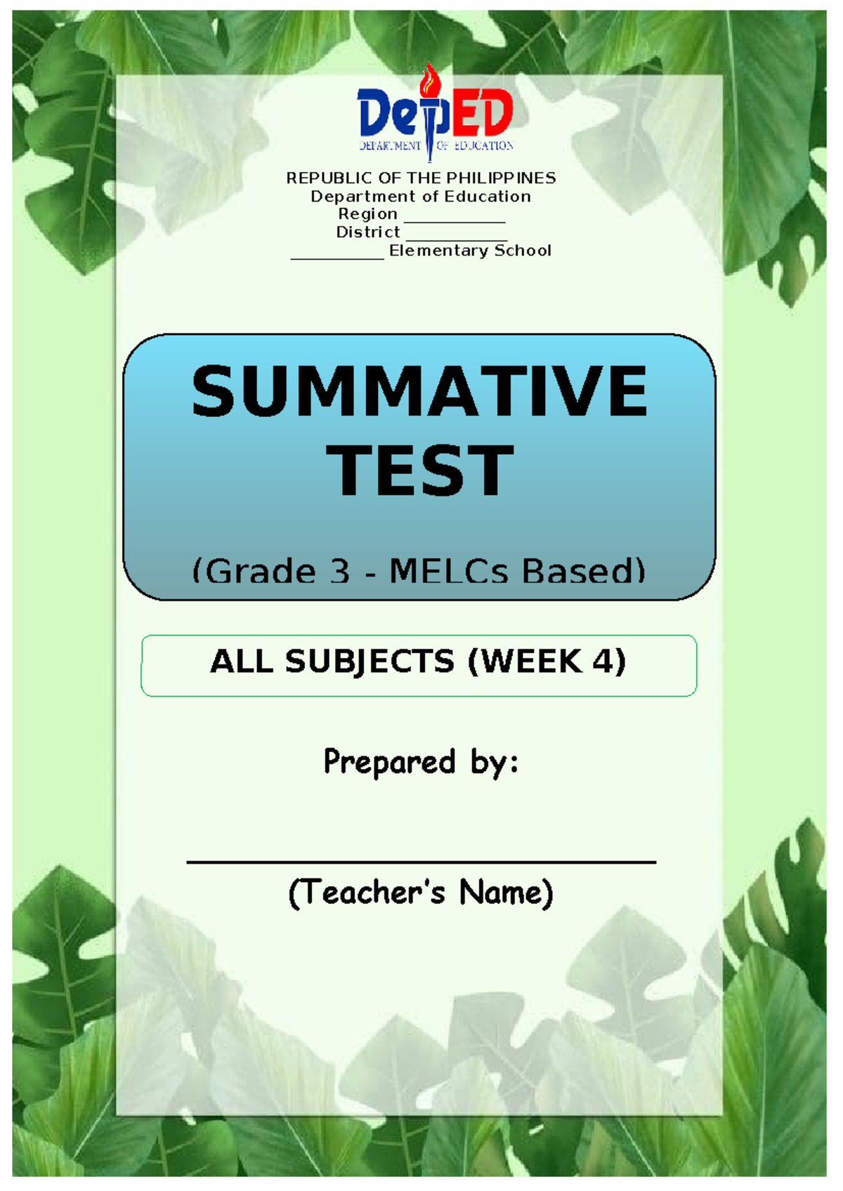 Q1W4- Summative-TEST-WITH-TOS-AK-ALL- Subjects - SUMMATIVE TEST (Grade ...