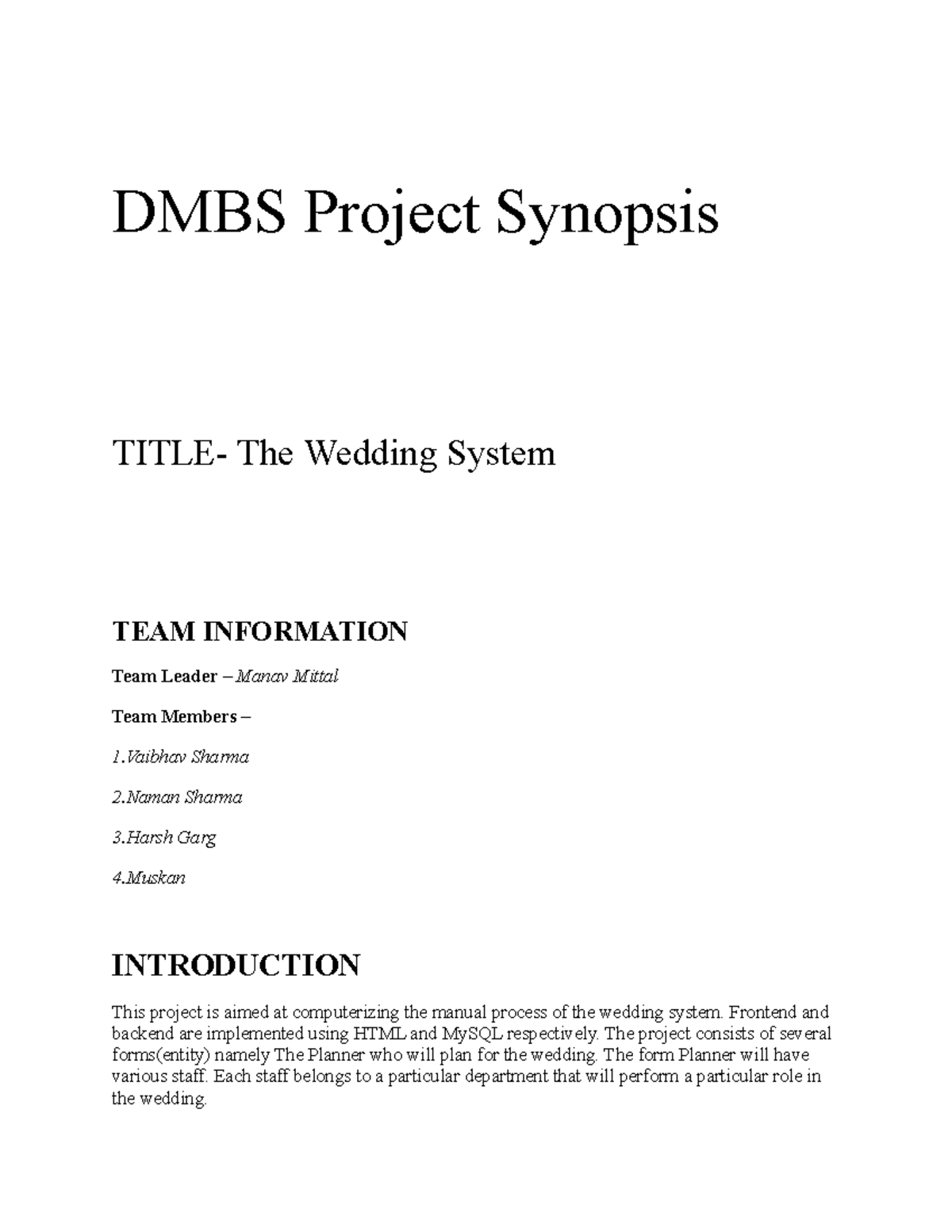 The Wedding Database Management System - Software Engineering - Studocu