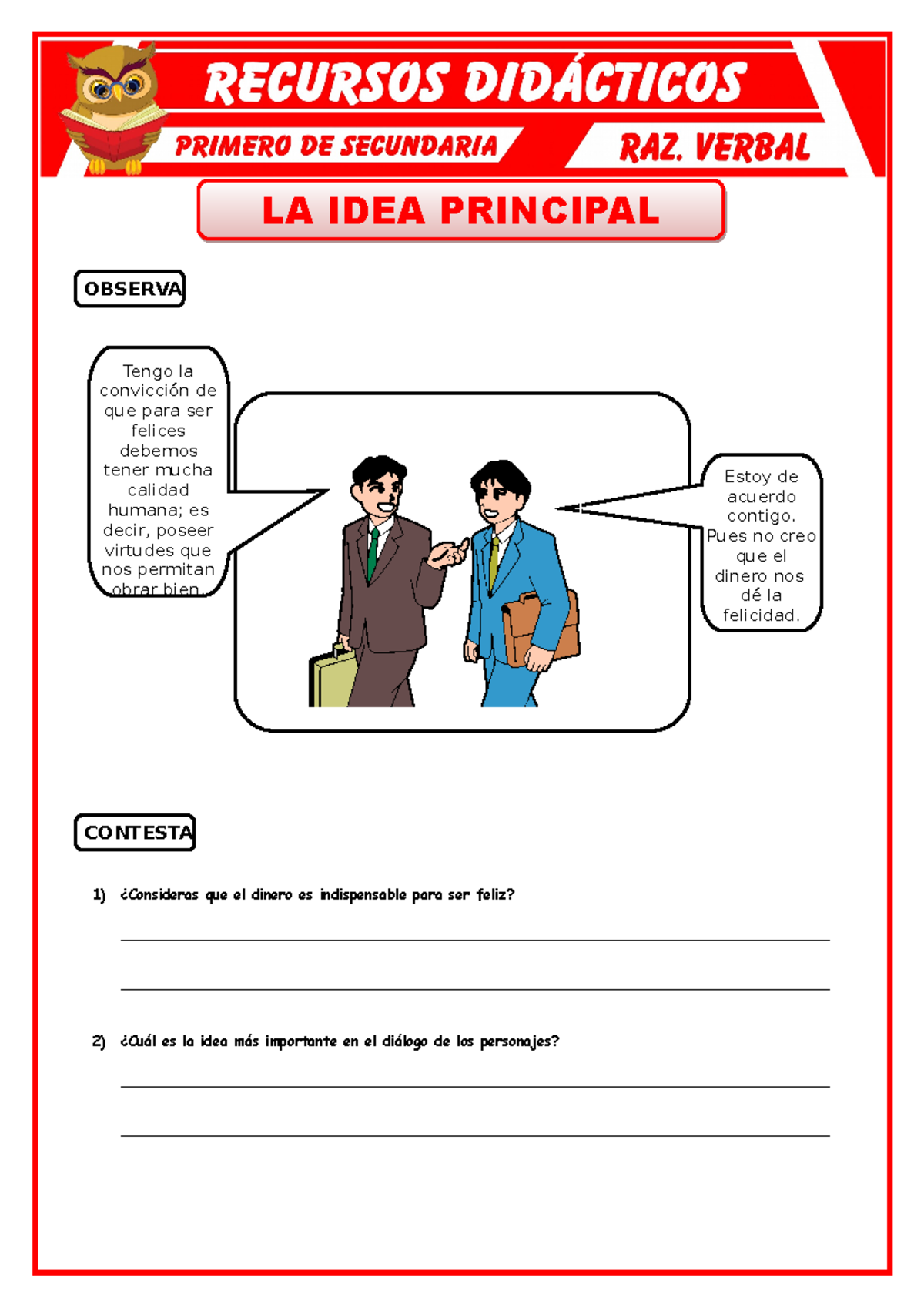 La Idea Principal de un Texto para Primero de Secundaria - LA IDEA ...