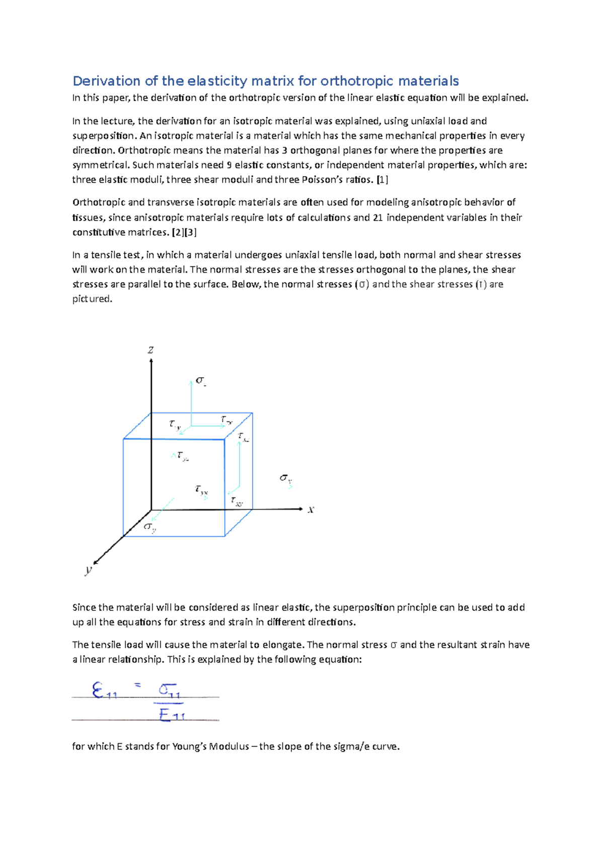 Lecture Assignment 1 - Derivation of the elasticity matrix for ...