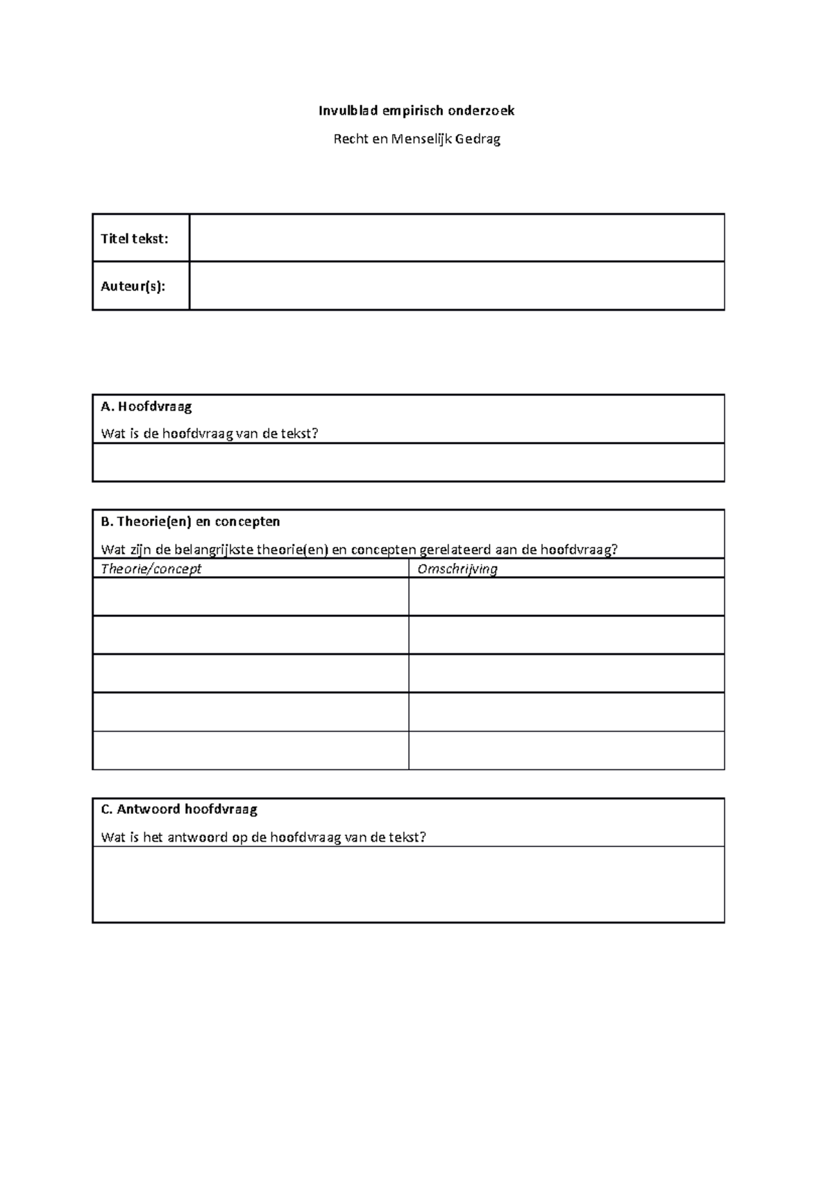 Invulblad Empirisch Juridisch Onderzoek (kopieerblad) - Invulblad ...