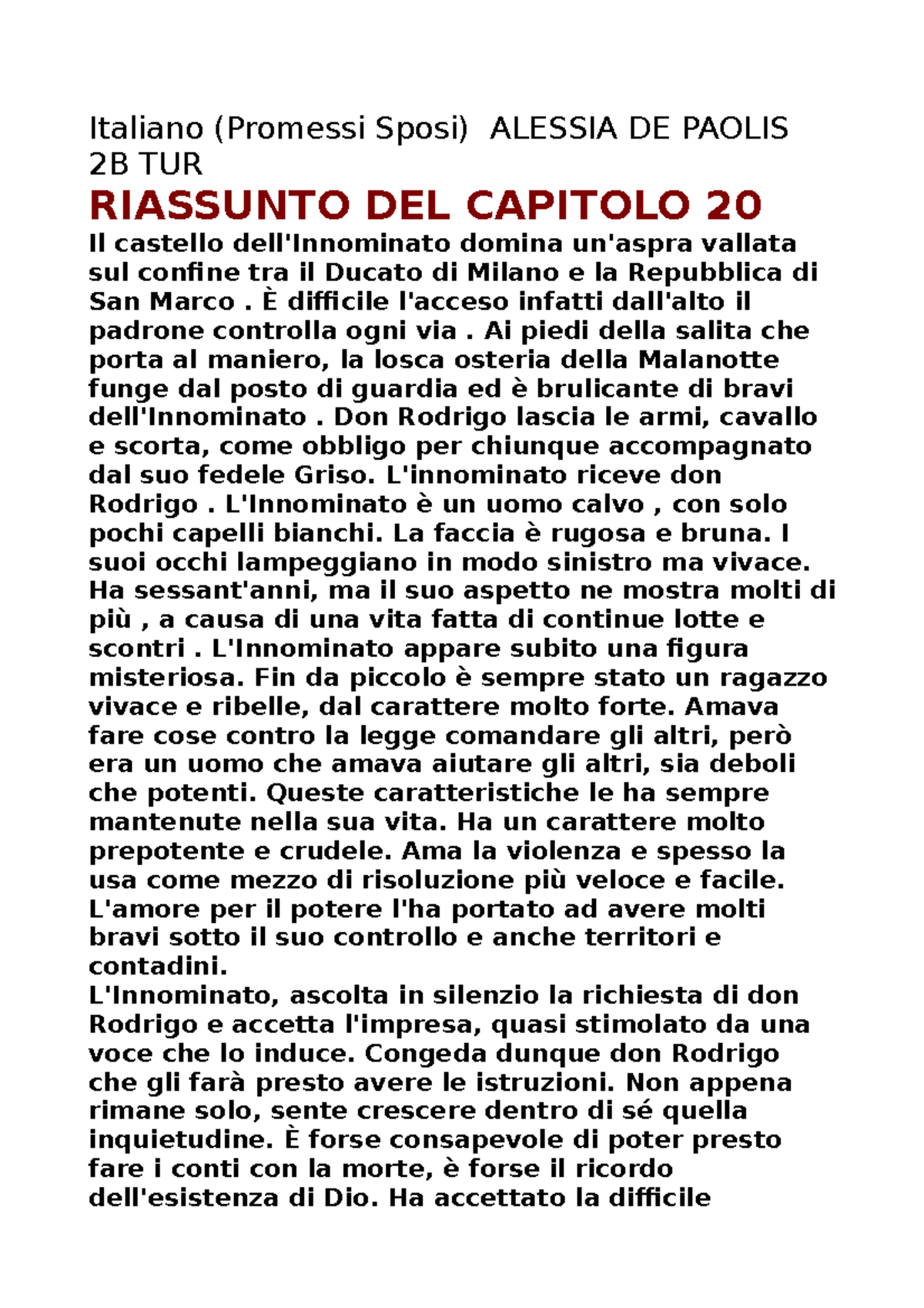 Documento - ... - Italiano (Promessi Sposi) ALESSIA DE PAOLIS 2B TUR RIASSUNTO DEL CAPITOLO 20 ...