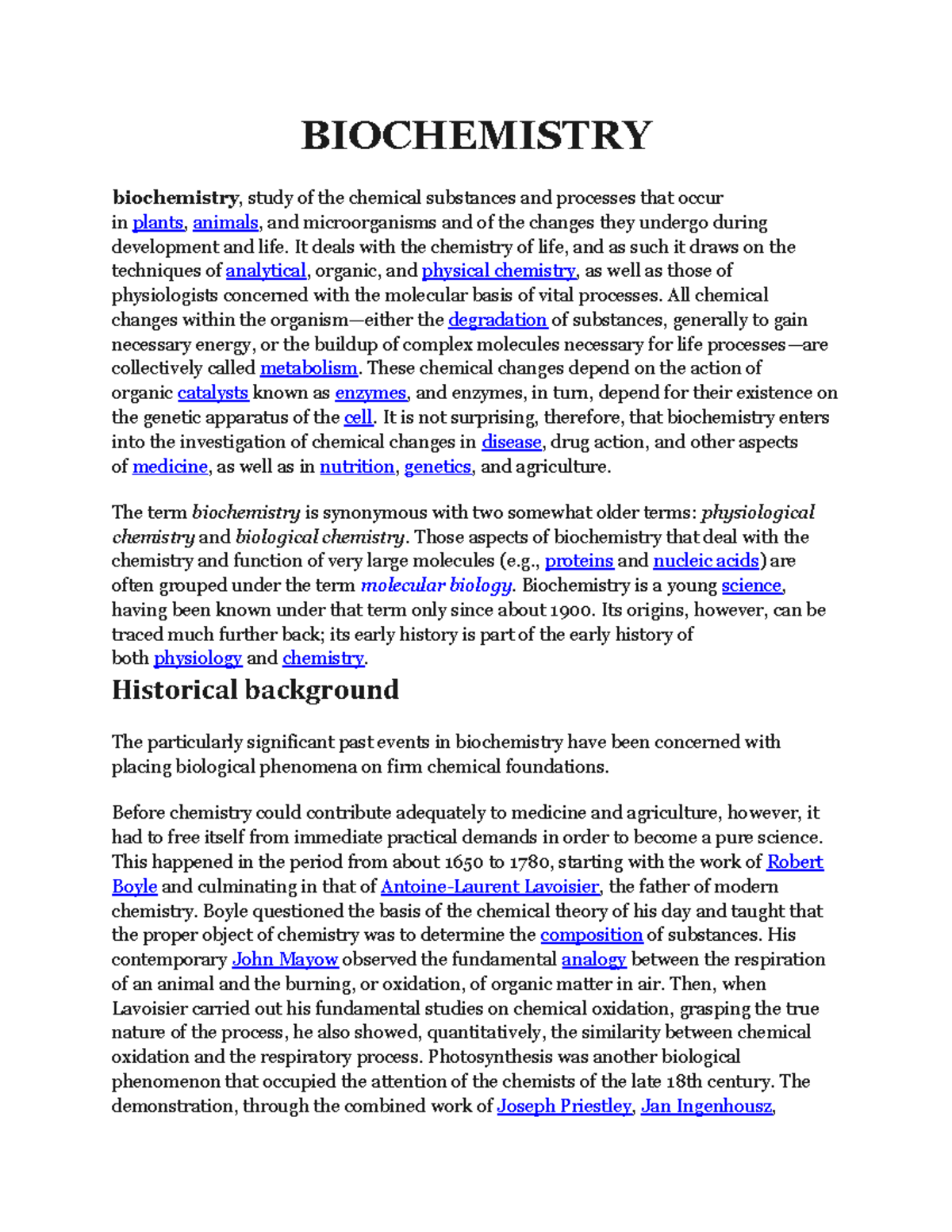Biochemistry - Module - BIOCHEMISTRY biochemistry, study of the ...