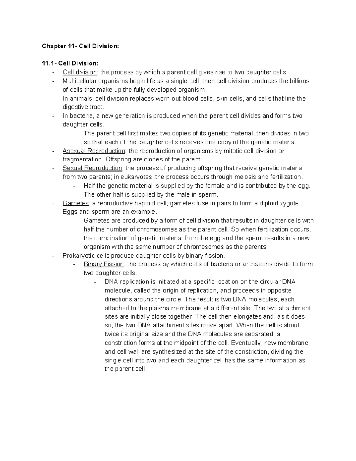 Chapter 11 Study Guide - Chapter 11- Cell Division: 11- Cell Division ...