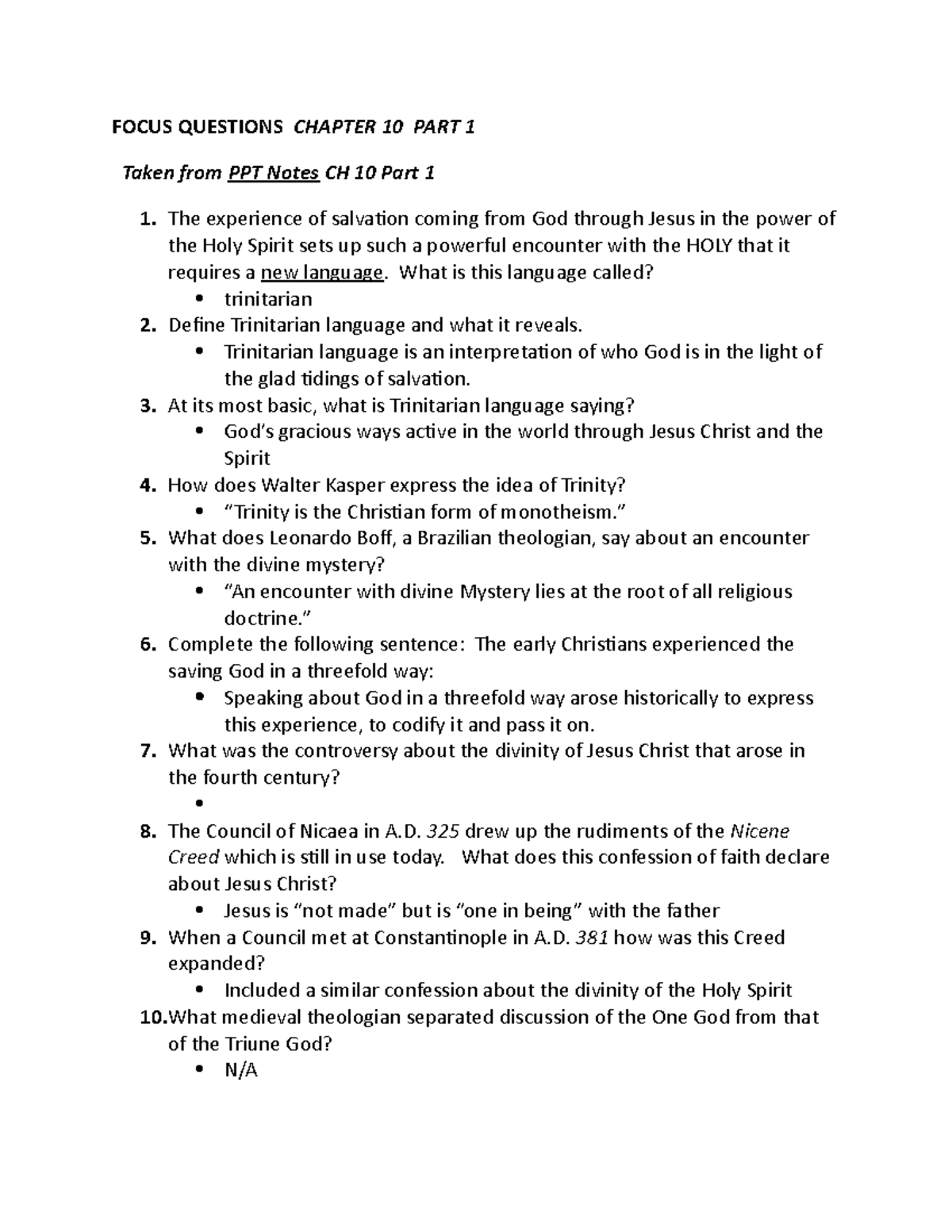 Chapter 10 PART 1 - Homework - FOCUS QUESTIONS CHAPTER 10 PART 1 Taken ...