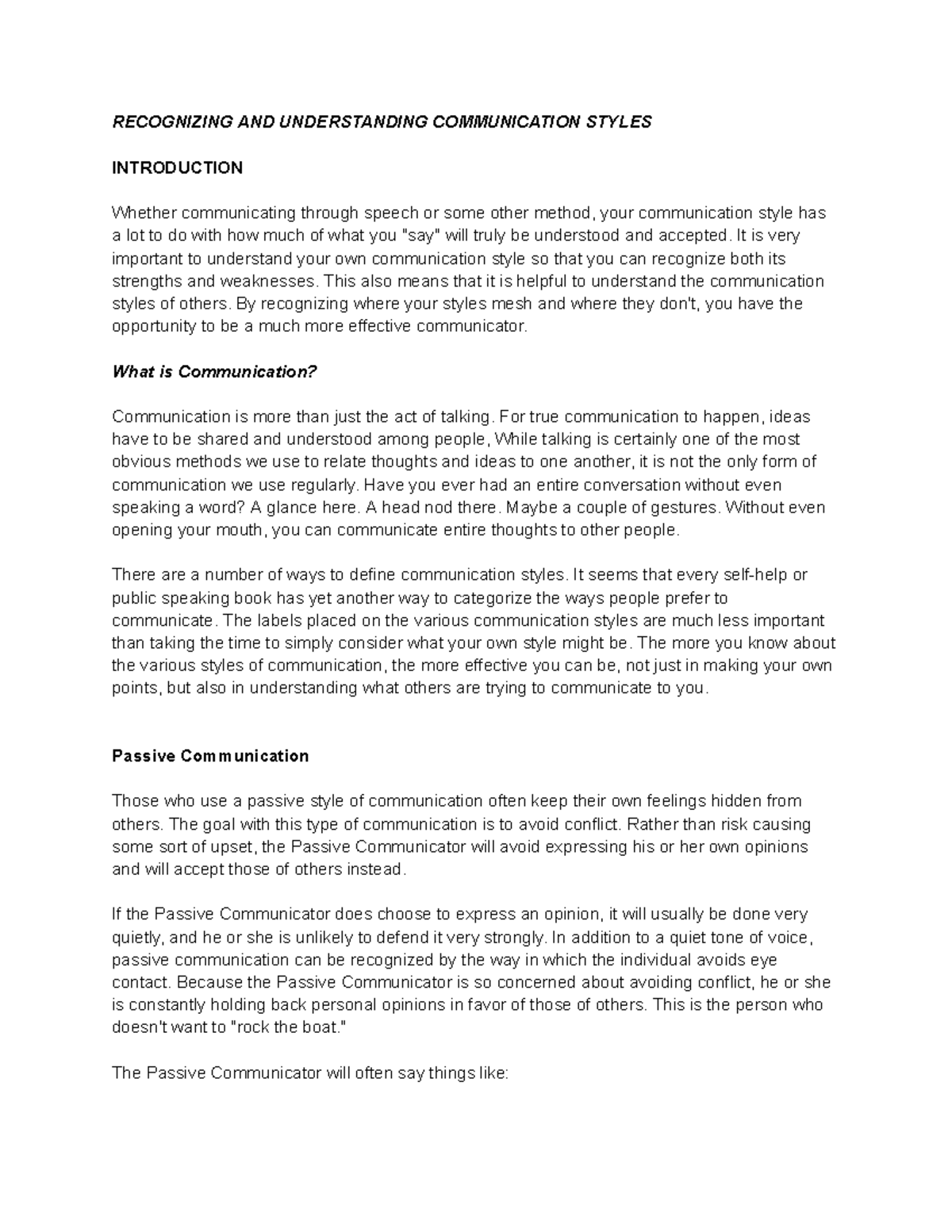 Module 7 - None - RECOGNIZING AND UNDERSTANDING COMMUNICATION STYLES ...