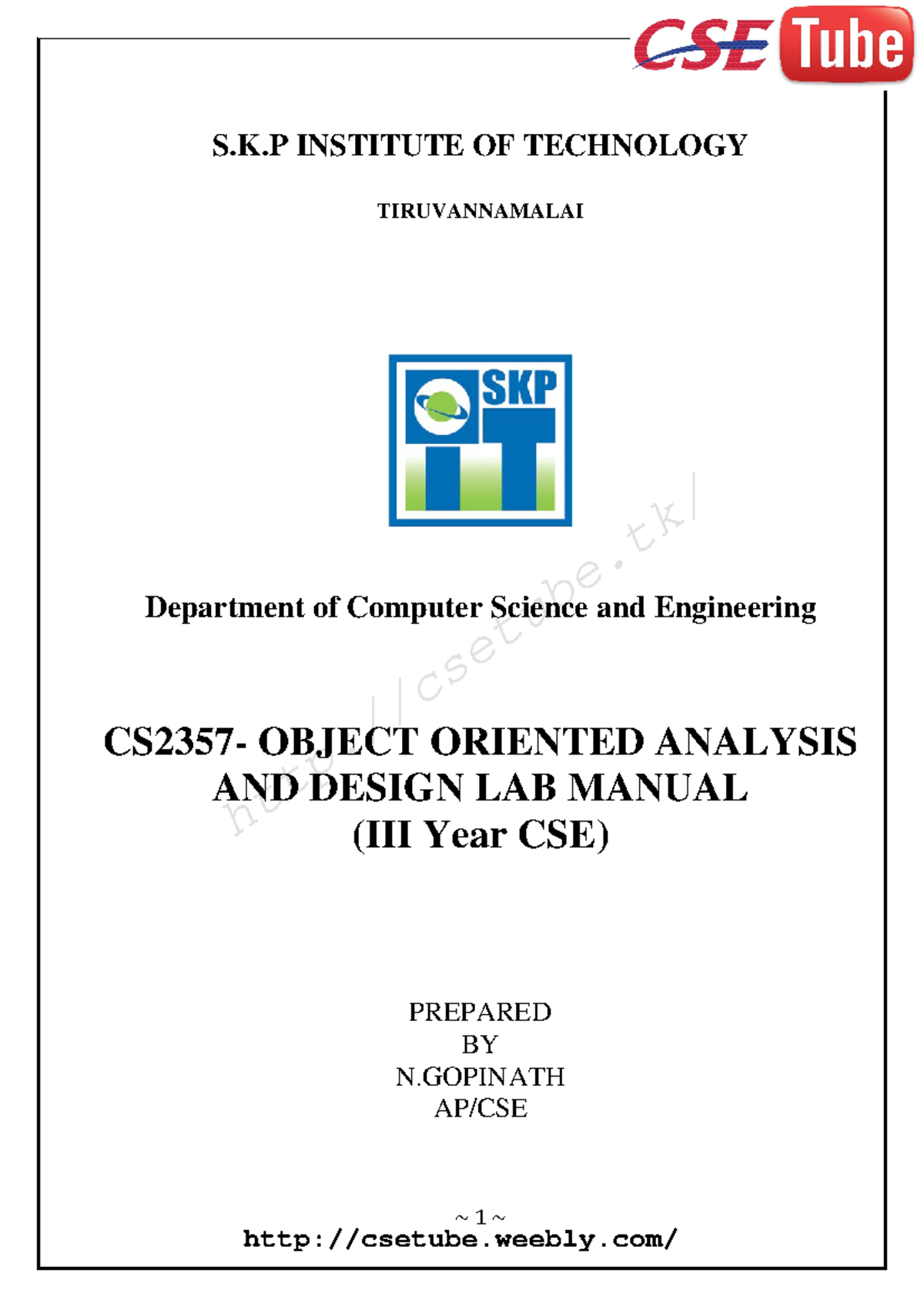 Oomd - Notes - csetube/ ~ 1 ~ S.K INSTITUTE OF TECHNOLOGY ...