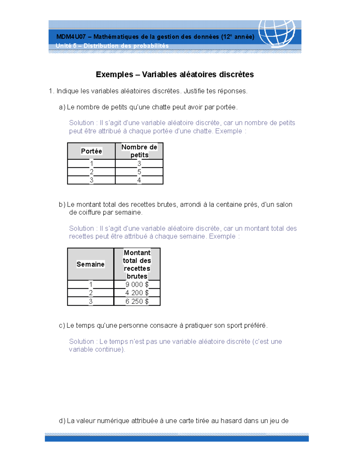 MDM4U 07 annexe 5 1 1 - Exemples – Variables aléatoires discrètes 1 ...