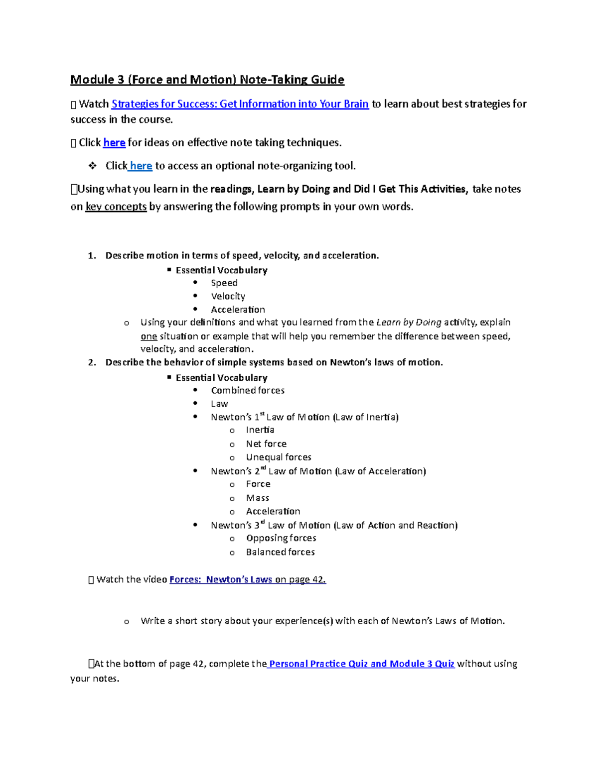 Module 3 (force and motion) note-taking guide - Module 3 (Force and ...