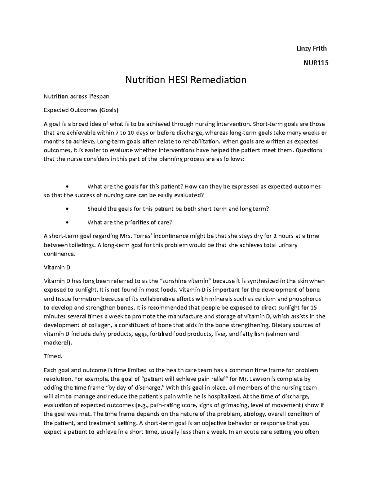 Nutrition HESI Remediation - Linzy Frith NUR Nutrition HESI Remediation ...