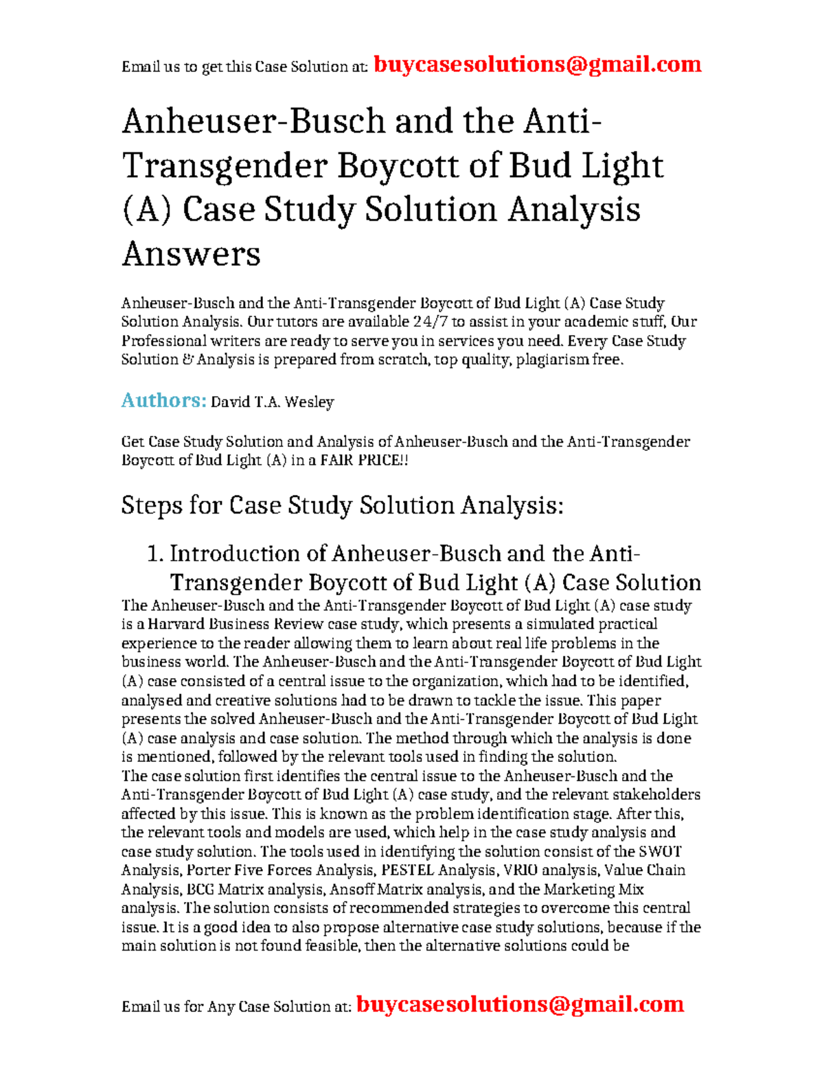 Case Solution Anheuser-Busch and the Anti-Transgender Boycott of Bud ...