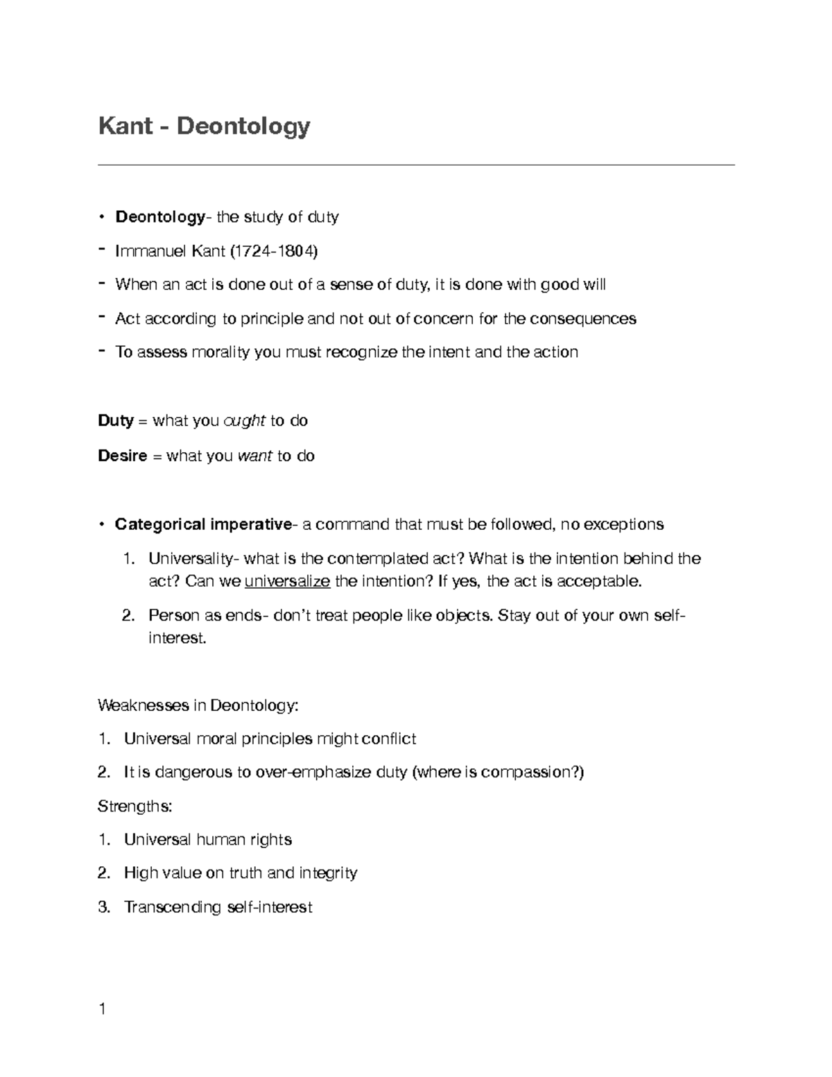 Kant's Deontology - Kant - Deontology " Deontology - the study of duty ...