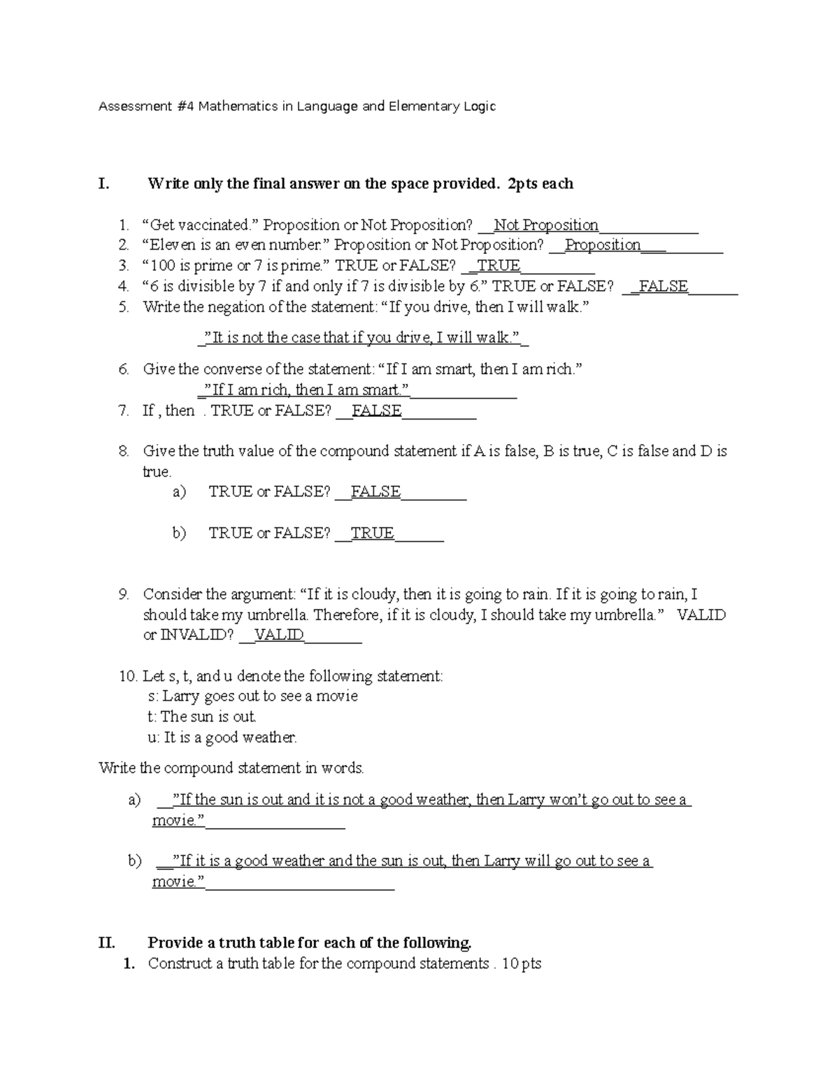 1Assessment 4 Mathematics as Language and Elementary Logic - Assessment ...