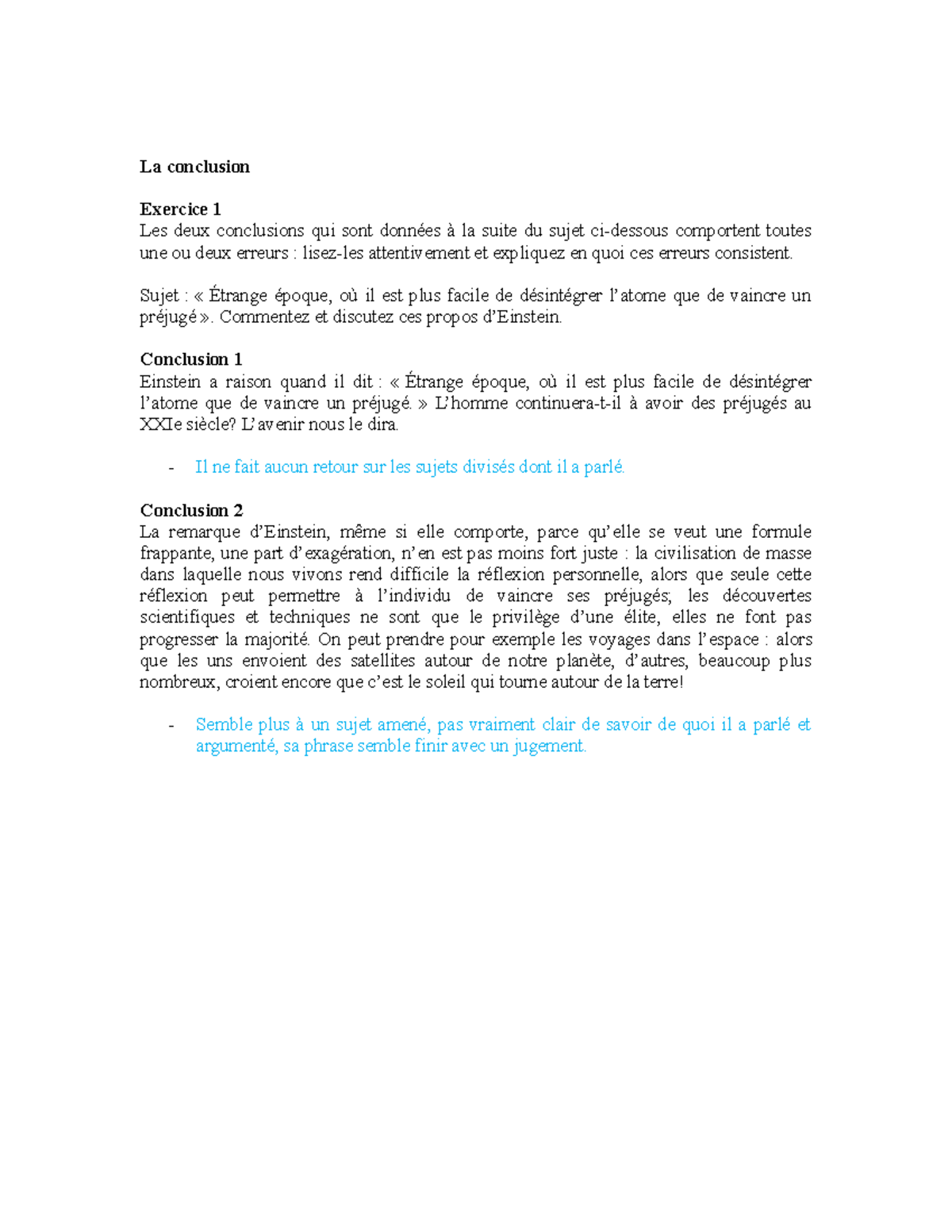 Exercice Conclusion - La conclusion Exercice 1 Les deux conclusions qui ...