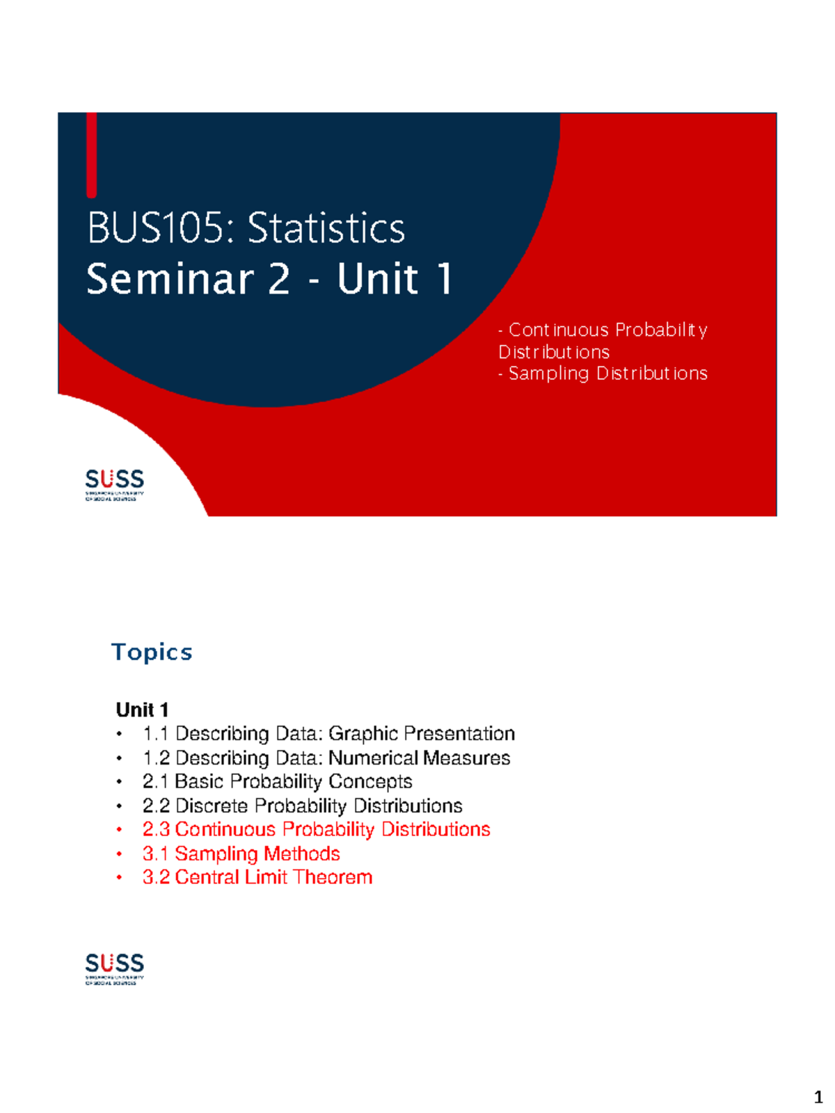 BSBA Applied Project Notes - BUS105: Statistics Seminar 2 - Unit 1 ...