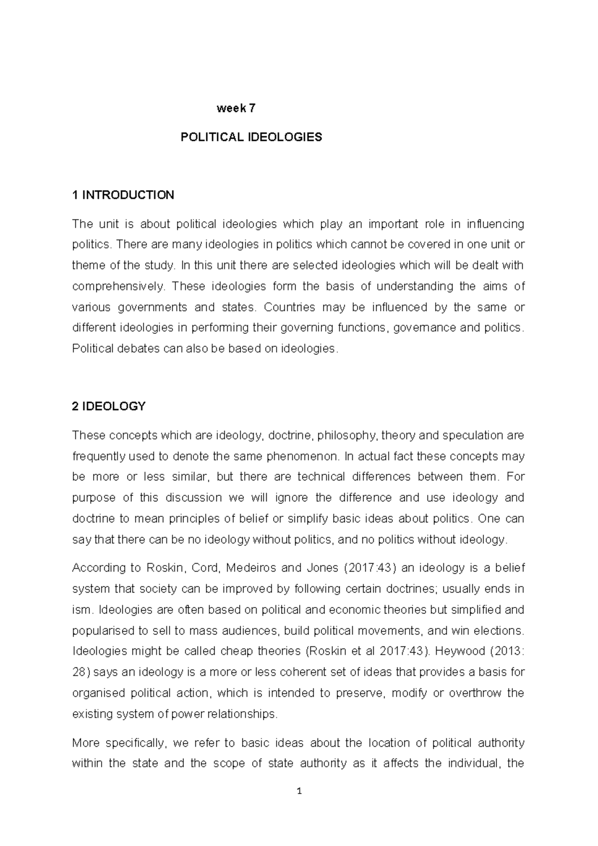 POL102 Political ideology - week 7 POLITICAL IDEOLOGIES 1 INTRODUCTION ...