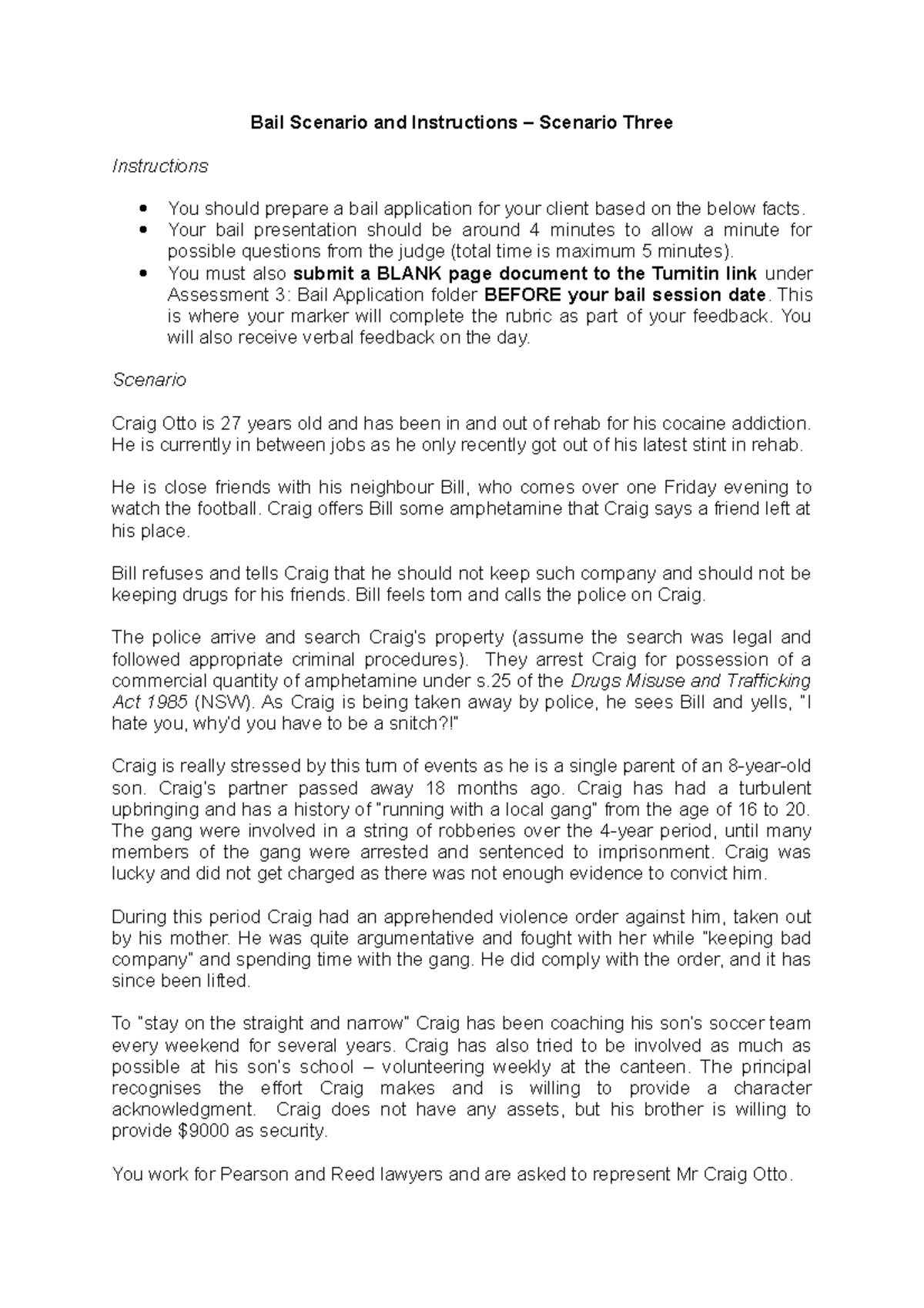 Criminal Law 2021 Bail Scenario Three - Bail Scenario and Instructions ...