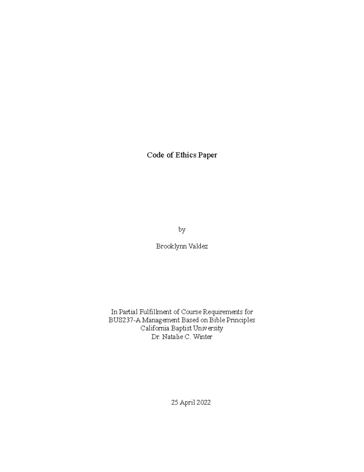 Code of Ethics Paper - Accounting Essay - Code of Ethics Paper by ...