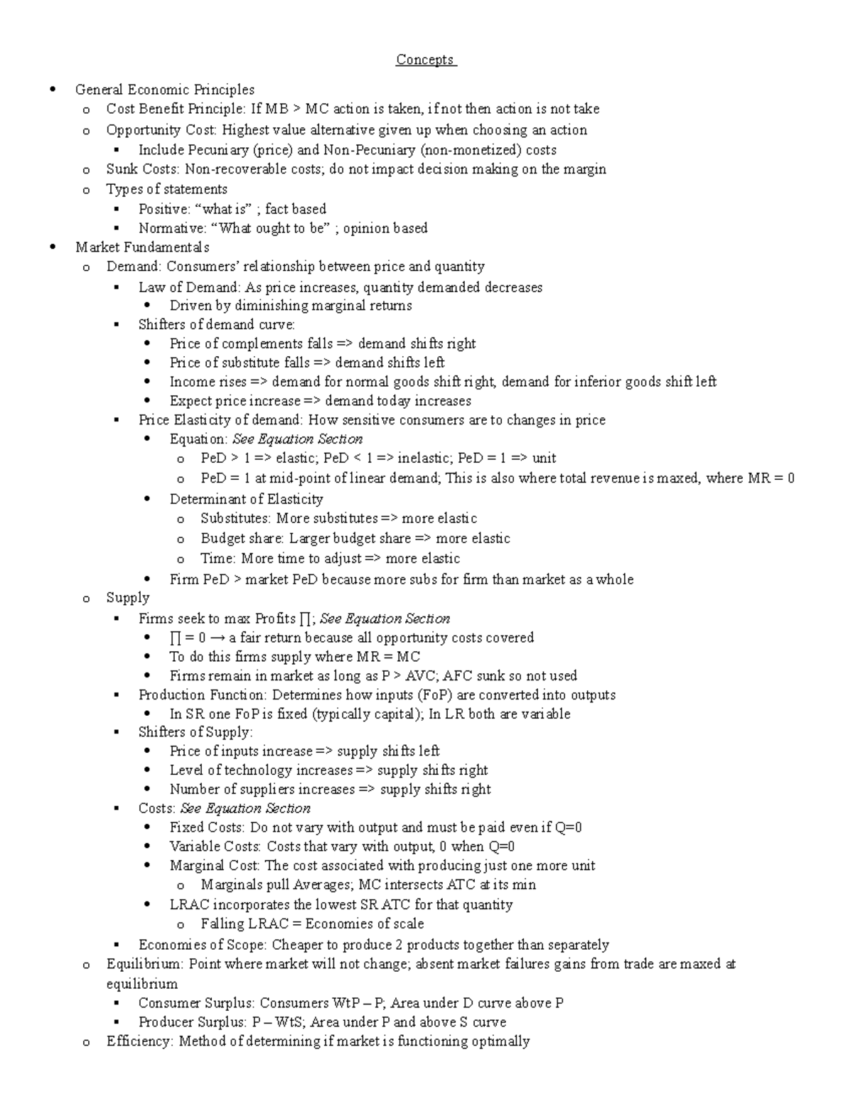 Econ Outline - Concepts General Economic Principles o Cost Benefit ...