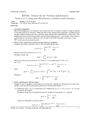 313 su24 hw09 sol - solutions - University of Illinois Summer 2024 ECE 313: Problem Set 9 ...