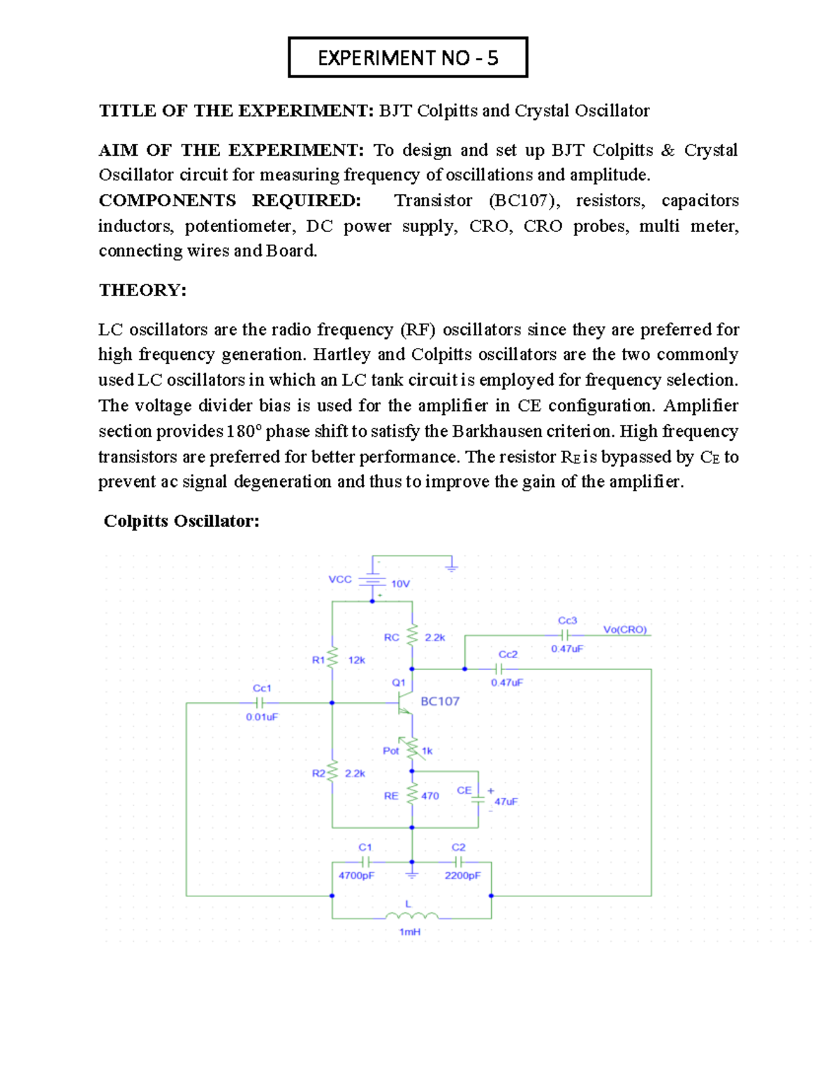 AEC exp2(37-46) - practical - TITLE OF THE EXPERIMENT: BJT Colpitts and ...