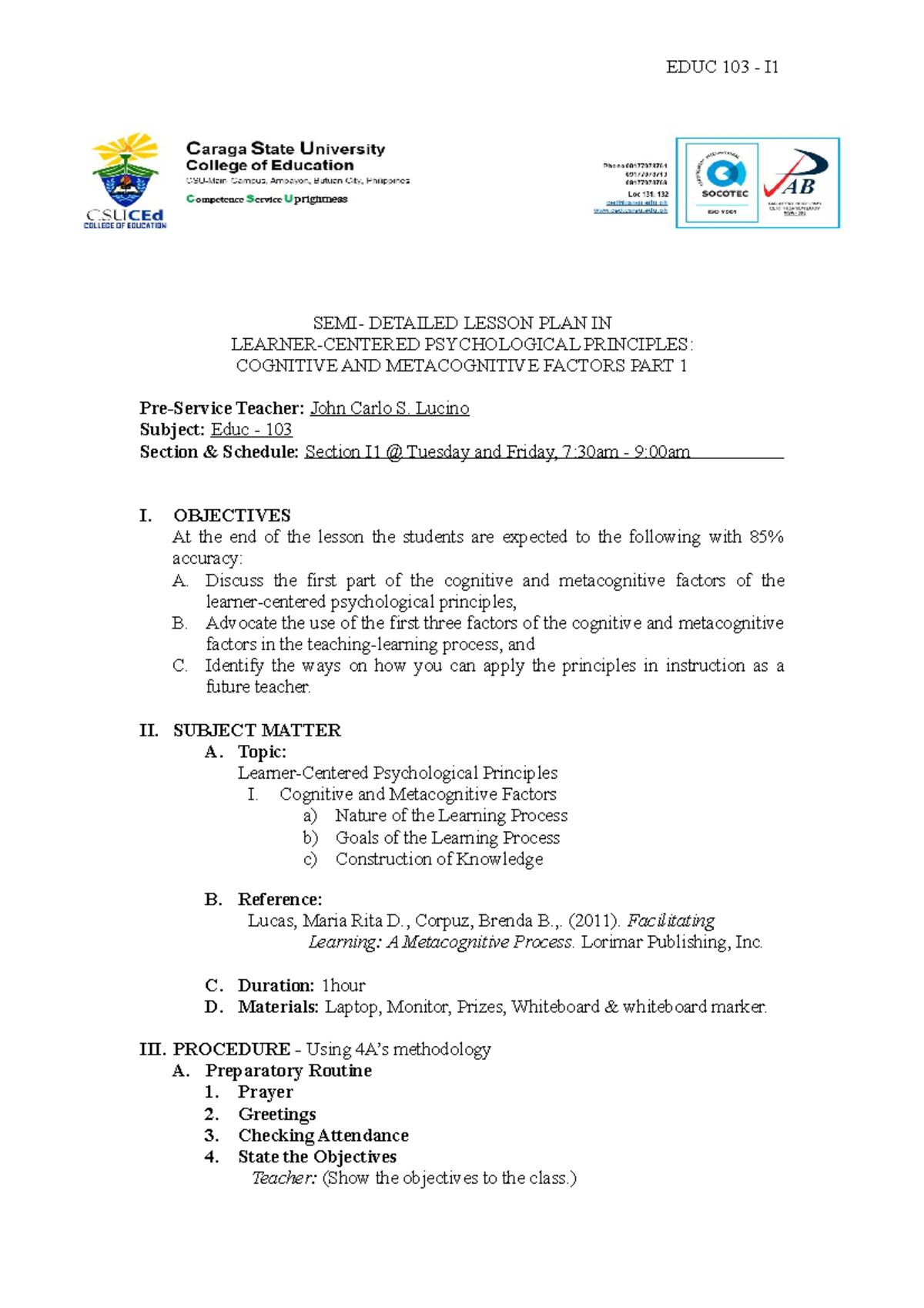 SDLP Learner Centered Principles 1 3 - SEMI- DETAILED LESSON PLAN IN ...