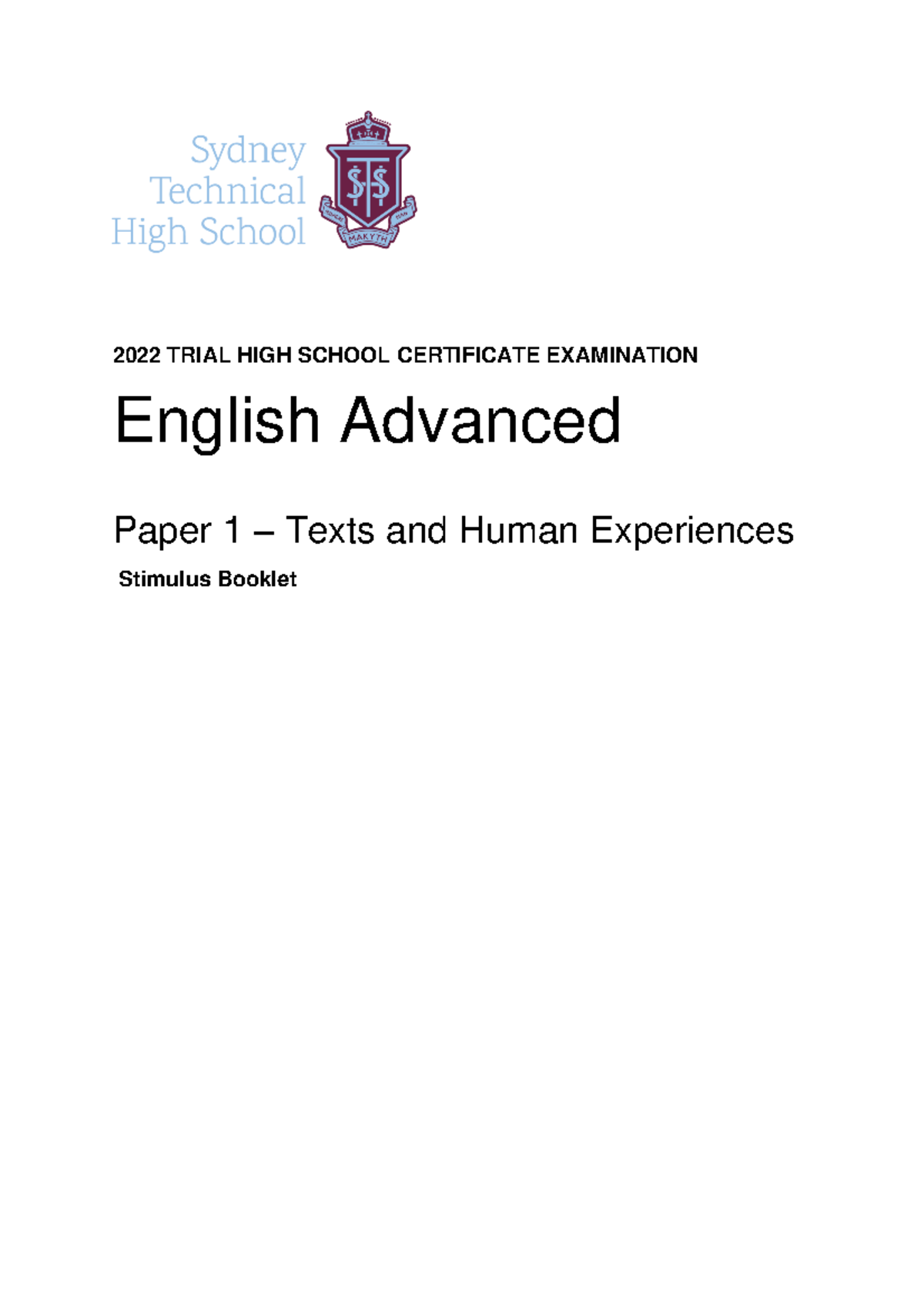 Sydney Tech 2022 Trial Paper 1 Stimulus Booklet - 2022 TRIAL HIGH ...