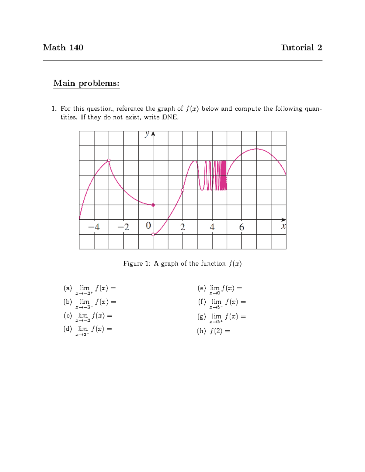 Math 140 Tutorial2 - Math 140 Tutorial 2 Main problems: For this ...