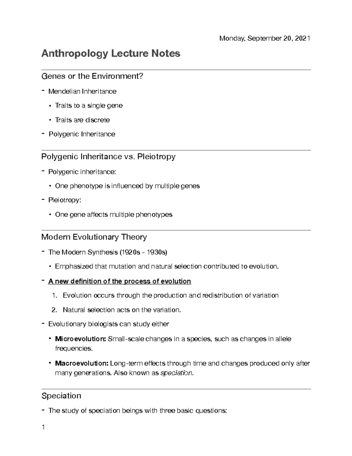 Anthropology Lecture Notes 9/20 - Monday, September 20, 2021 ...