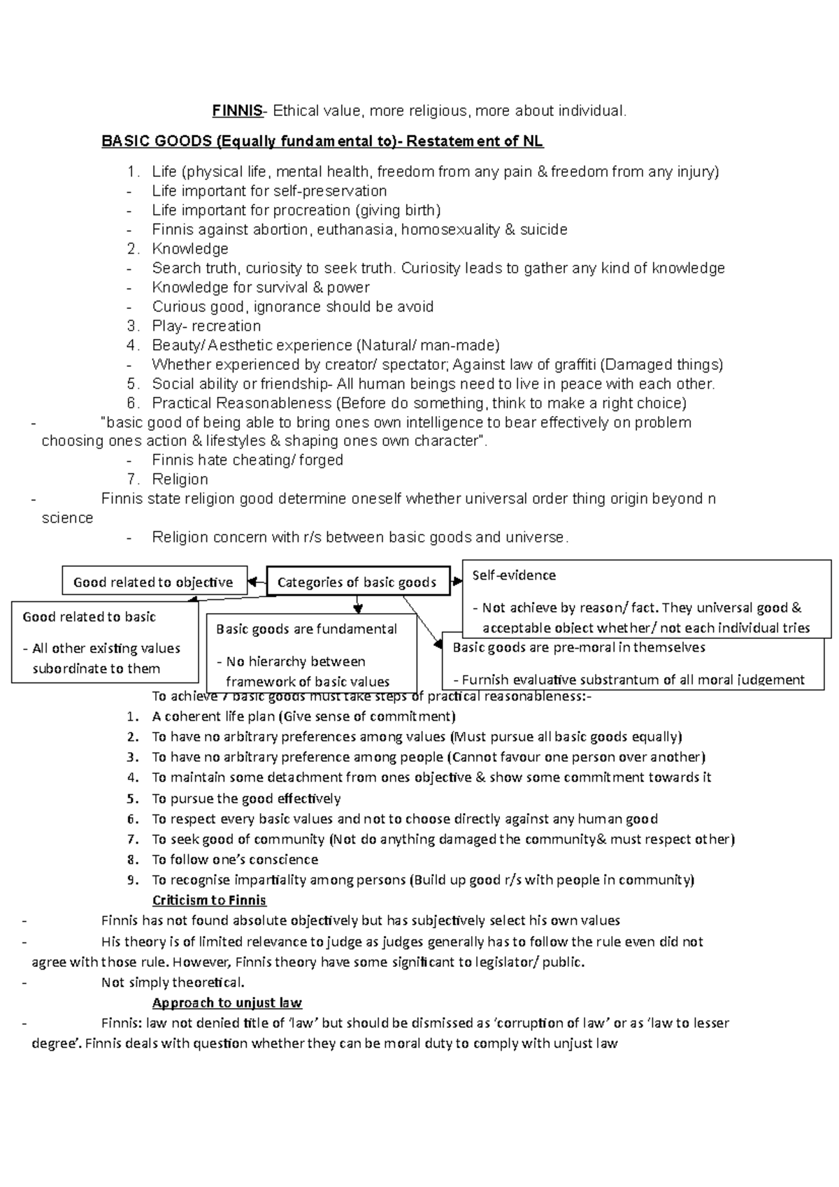 Finnis- Natural law - Ethical value, more religious, more about ...