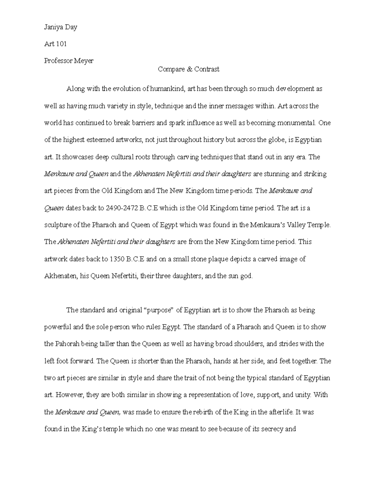 Compare & Contrast - Grade: A - Janiya Day Art 101 Professor Meyer ...