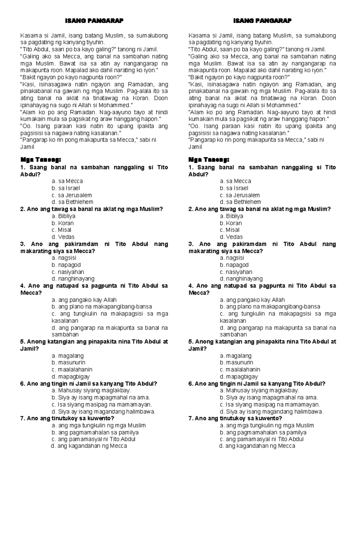 Filipino-ORAL- Reading - ISANG PANGARAP Kasama si Jamil, isang batang ...
