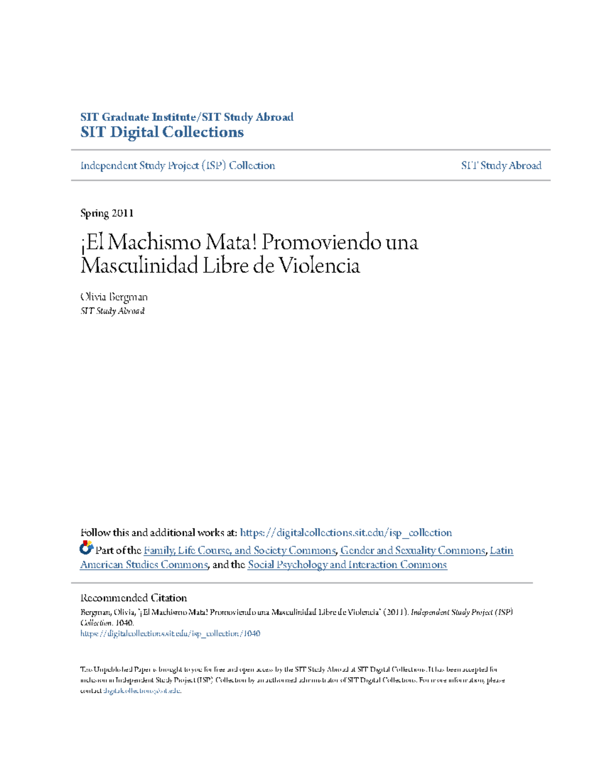 I unidad, El machismo mata - SIT Graduate Institute/SIT Study Abroad ...