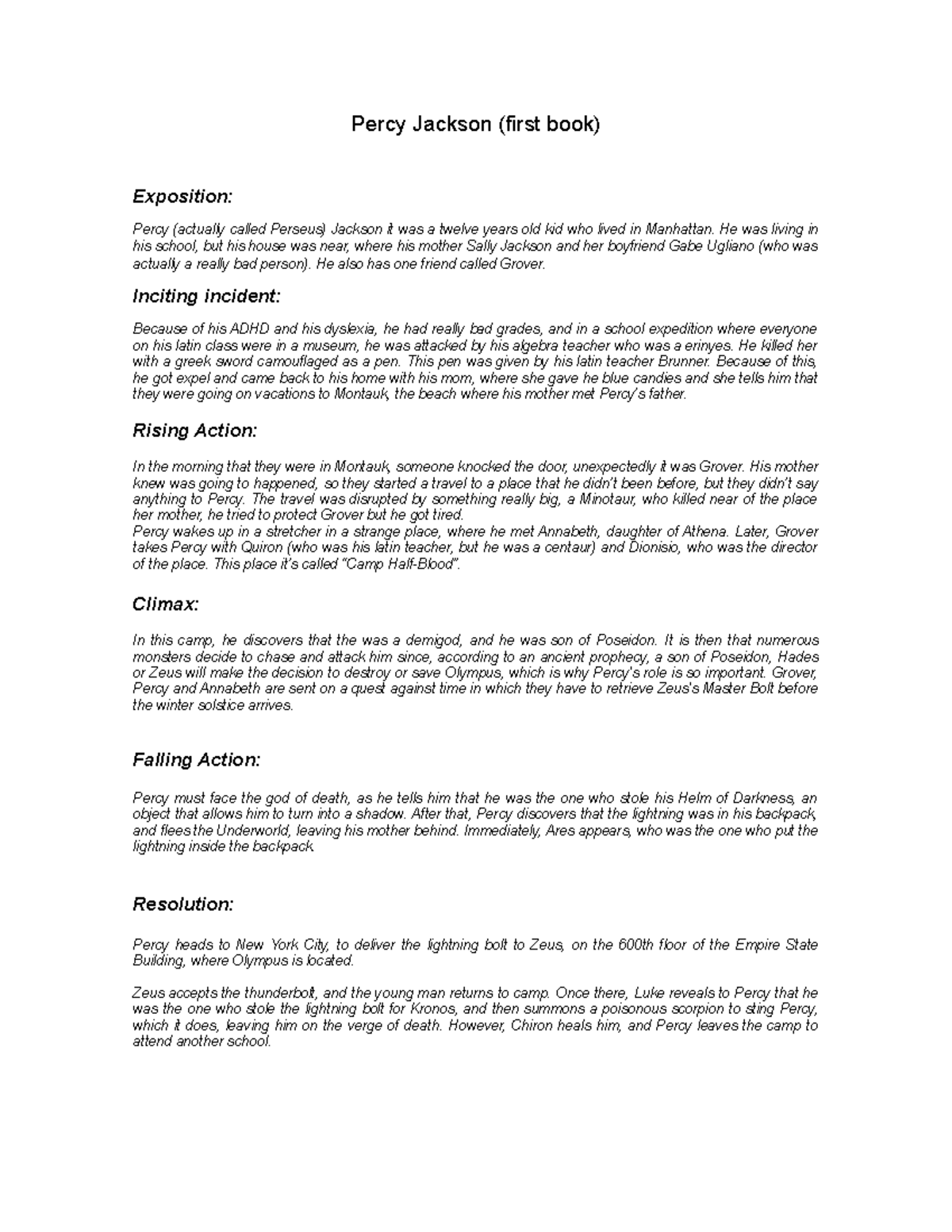 Percy Jackson - aaaaaaaaa - Percy Jackson (first book) Exposition ...