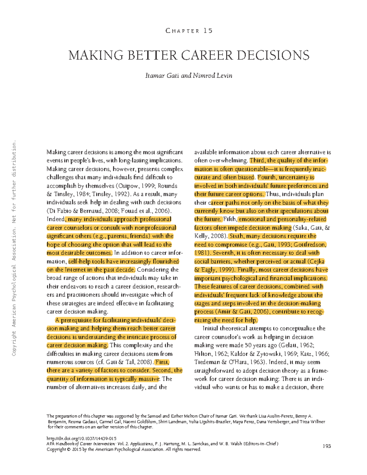 Making better career decisions - 193 dx.doi/10.1037/14439- APA Handbook ...