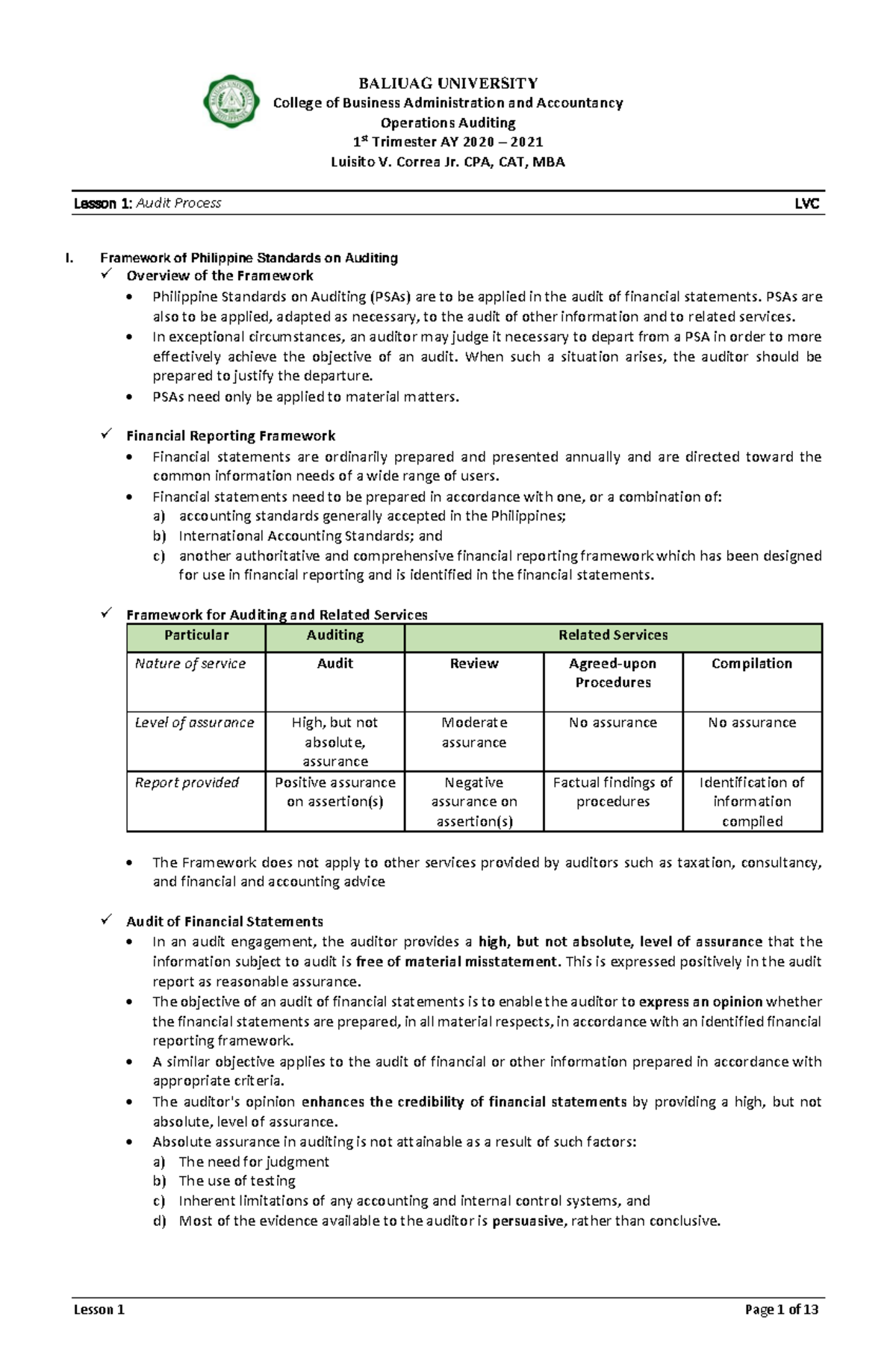 Practice Material MVCQ - BALIUAG UNIVERSITY College of Business Administration and Accountancy ...