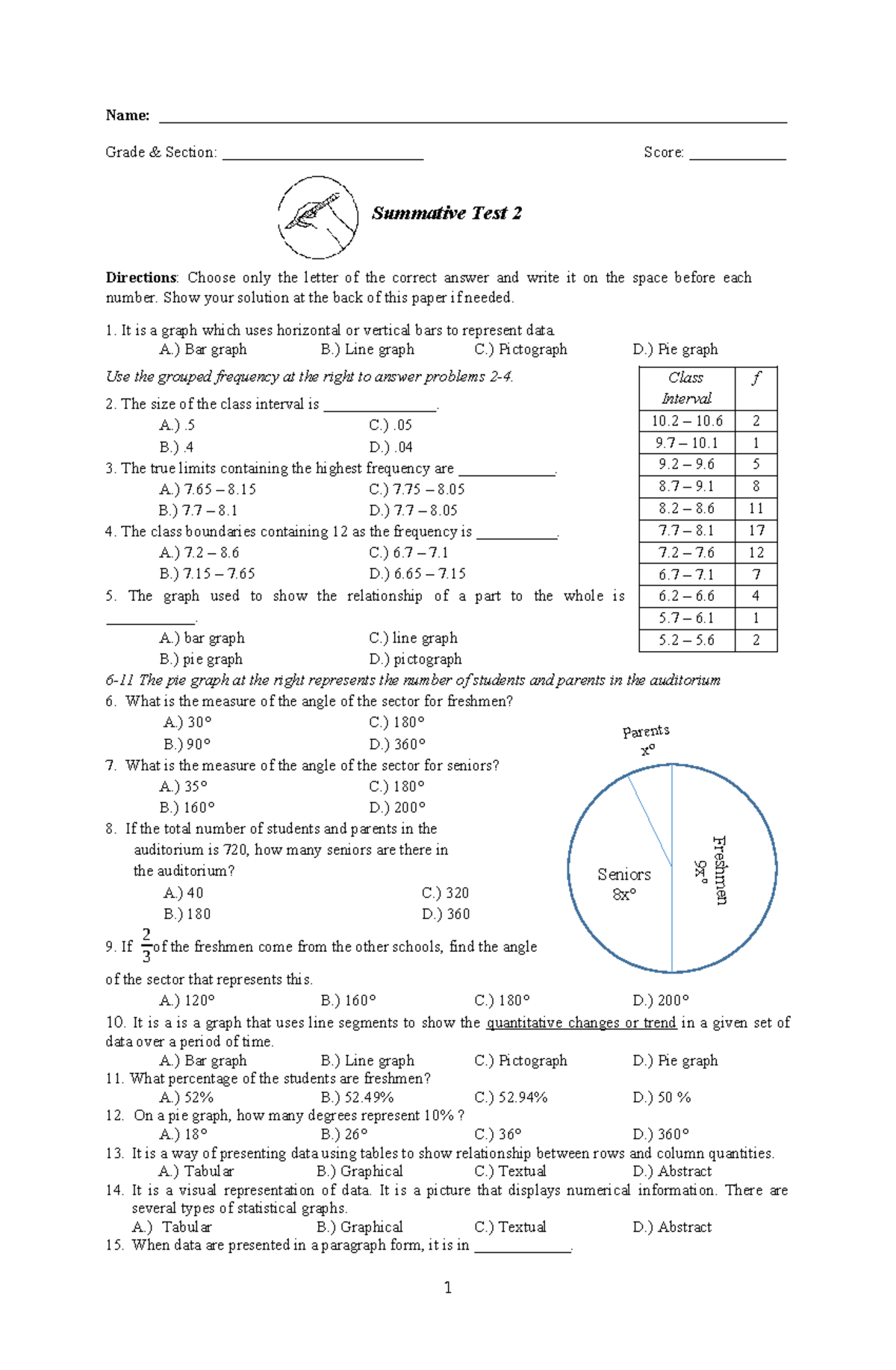 MATH 7 Q4 Summative Test 2 WK3-4 - Name: - Studocu