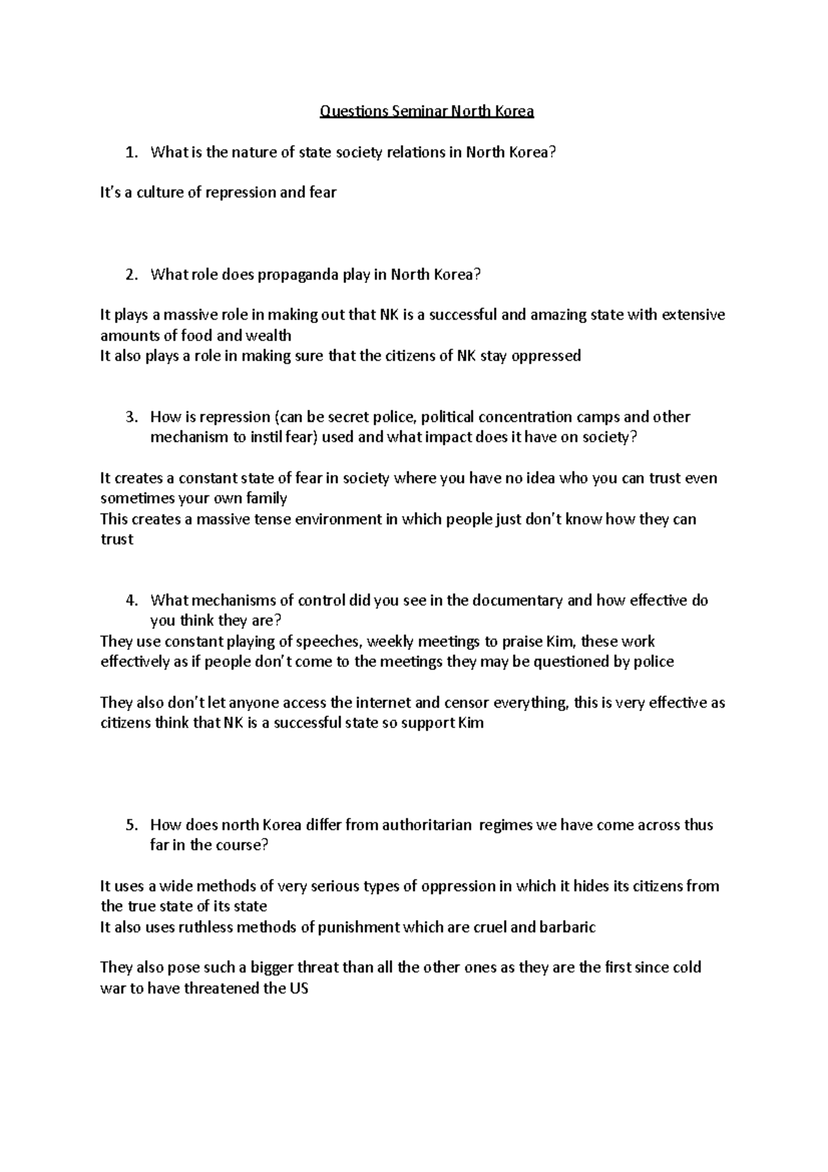 Questions Seminar - Studocu