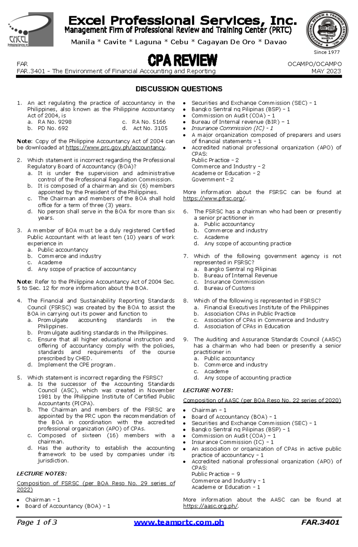 FAR - Helpful for bsa students - Page 1 of 3 teamprtc.com FAR. Manila ...