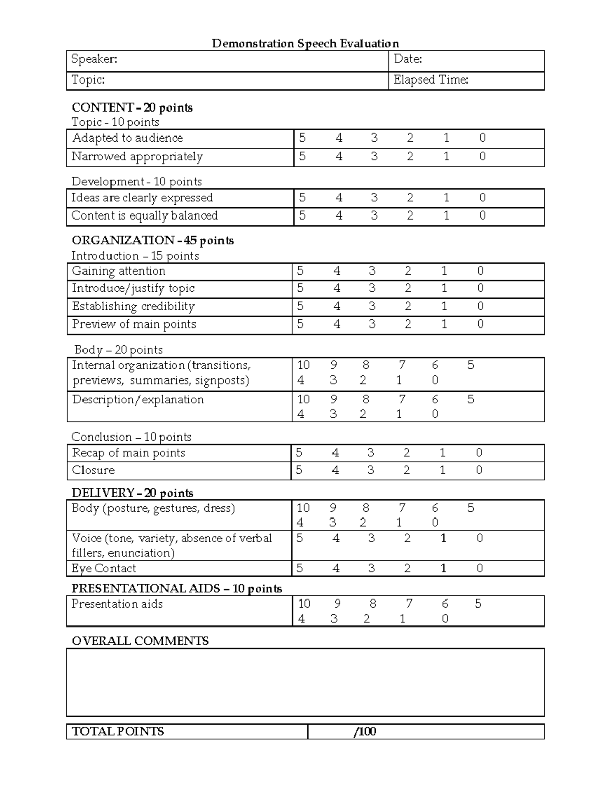 Demonstration Speech Evaluation - NEW - Demonstration Speech Evaluation ...
