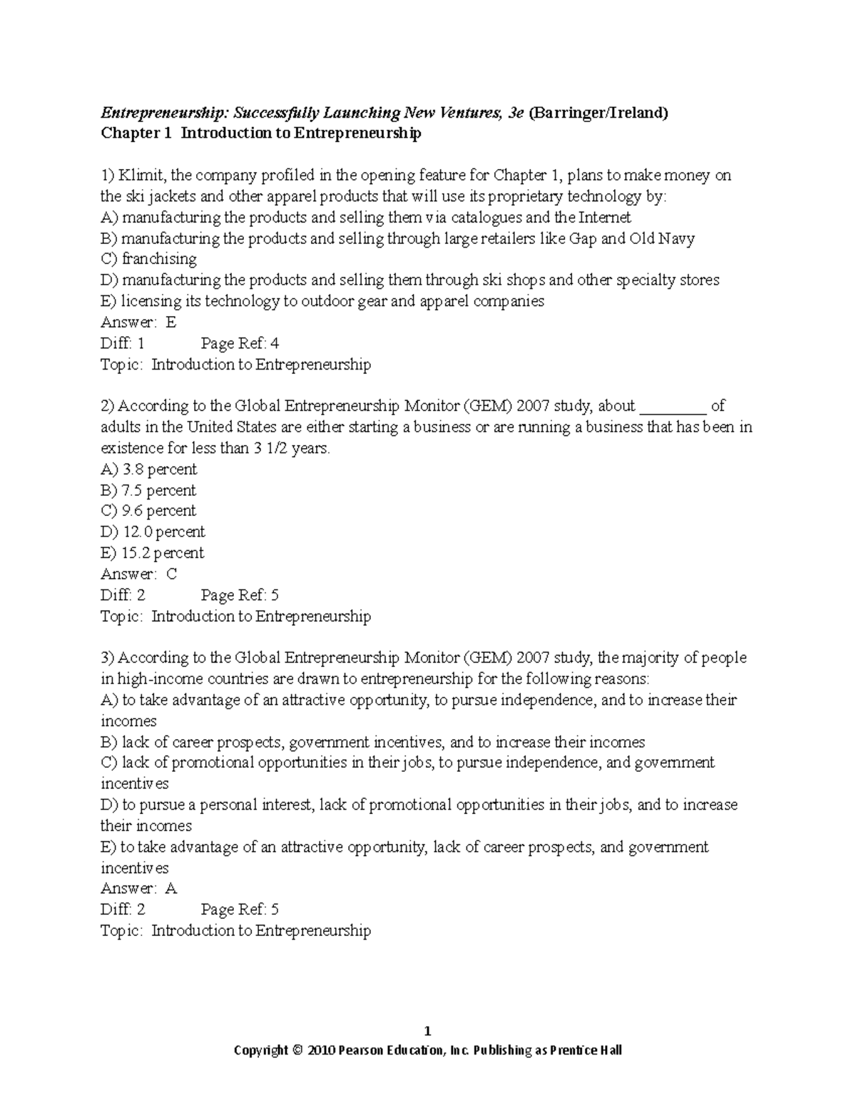 Entrepreneurship TEST Banks - Entrepreneurship: Successfully Launching ...