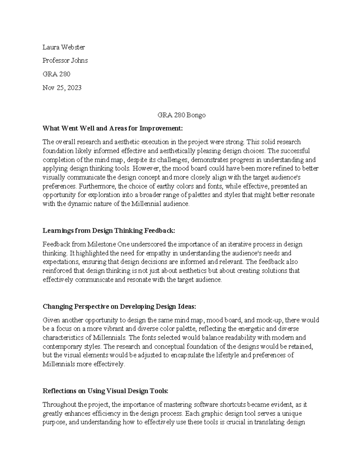 GRA 280 Bongo Laura Webster - Laura Webster Professor Johns GRA 280 Nov ...