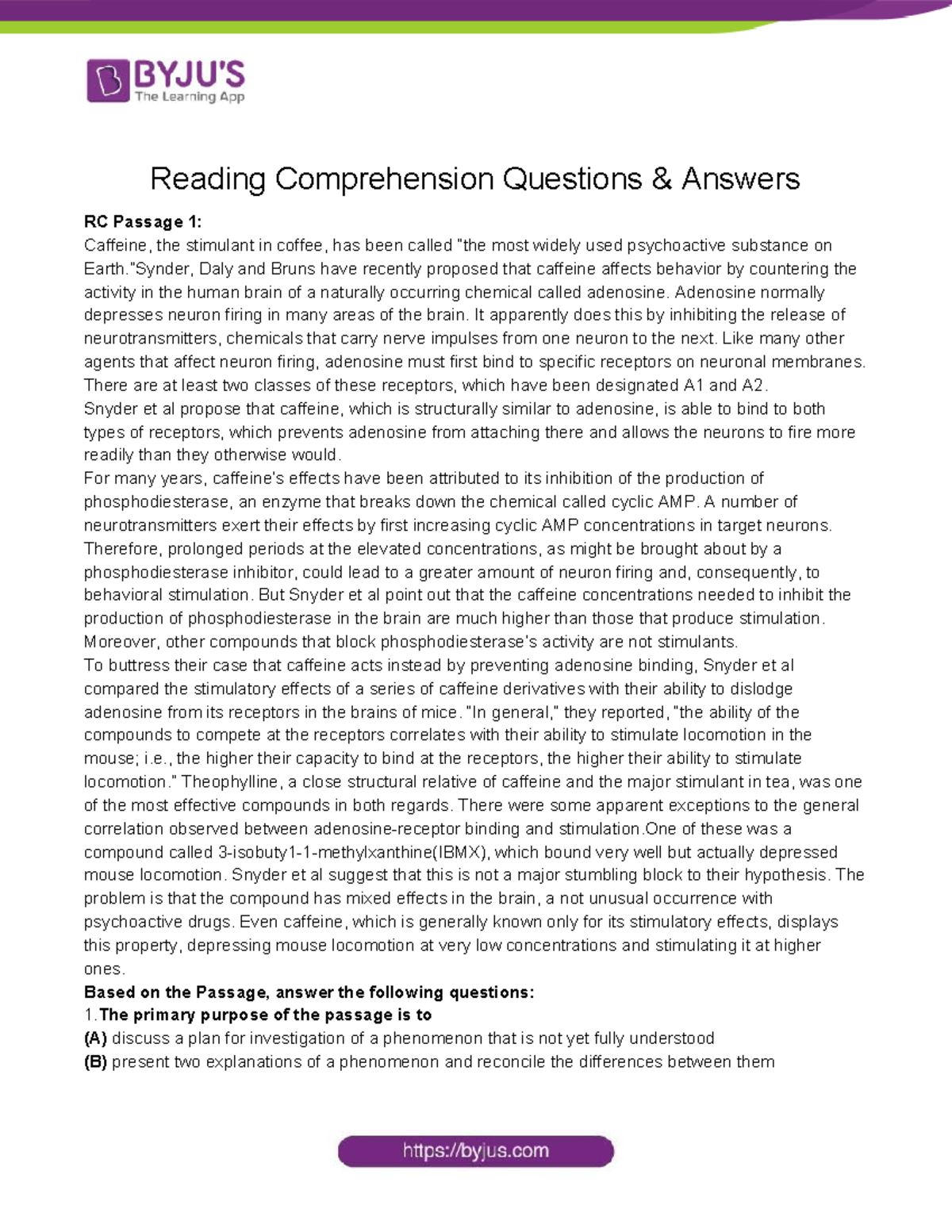 Reading-Comprehension-Questions - Reading Comprehension Questions ...