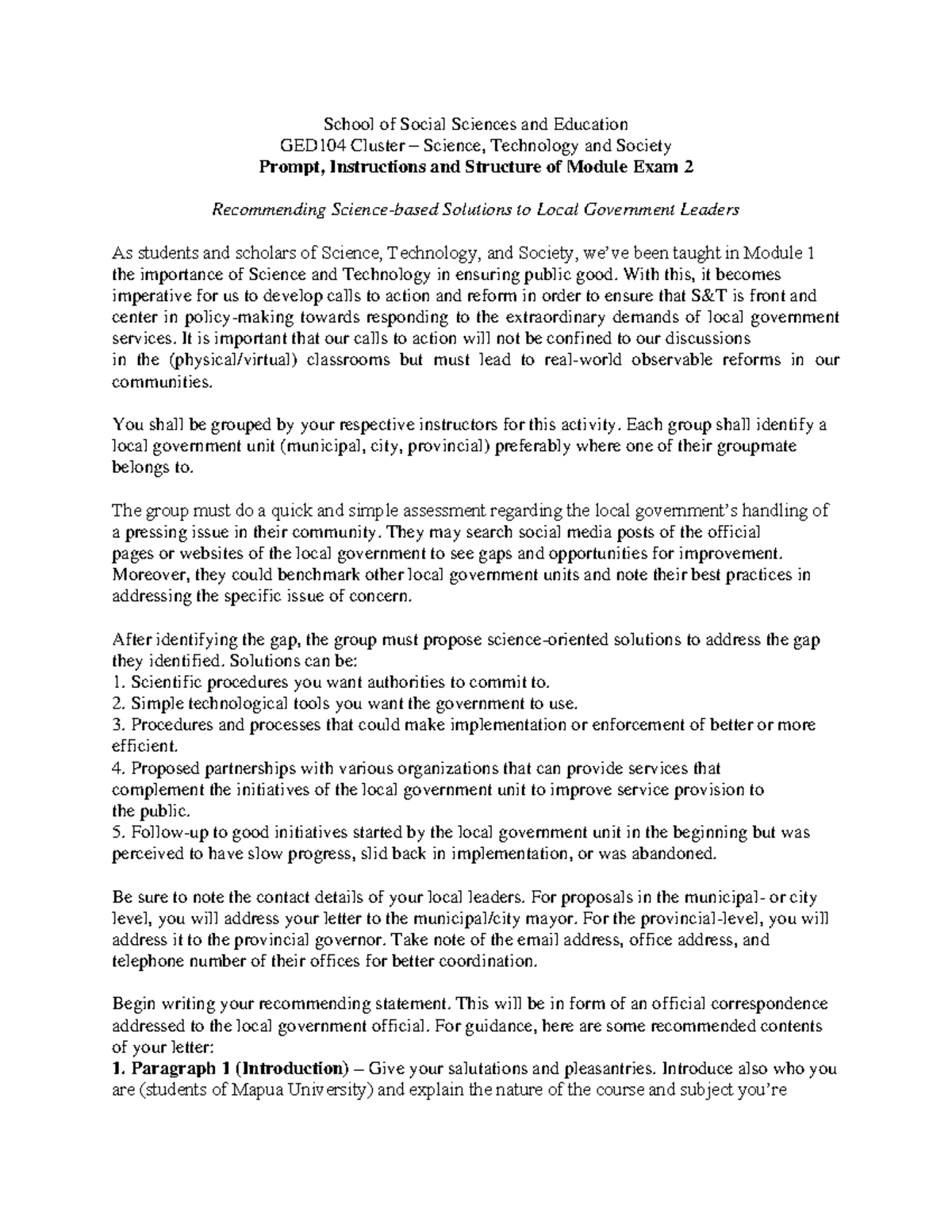 Instructions for Module 2 exam - School of Social Sciences and ...