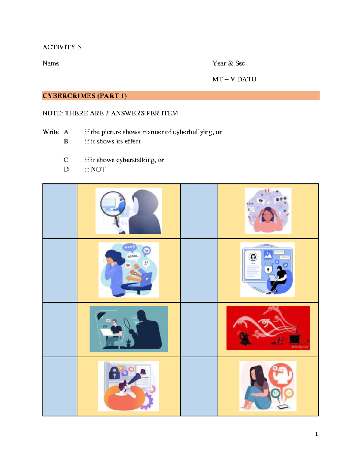 Activity 5 - 1 ACTIVITY 5 Name __________________________________ Year ...