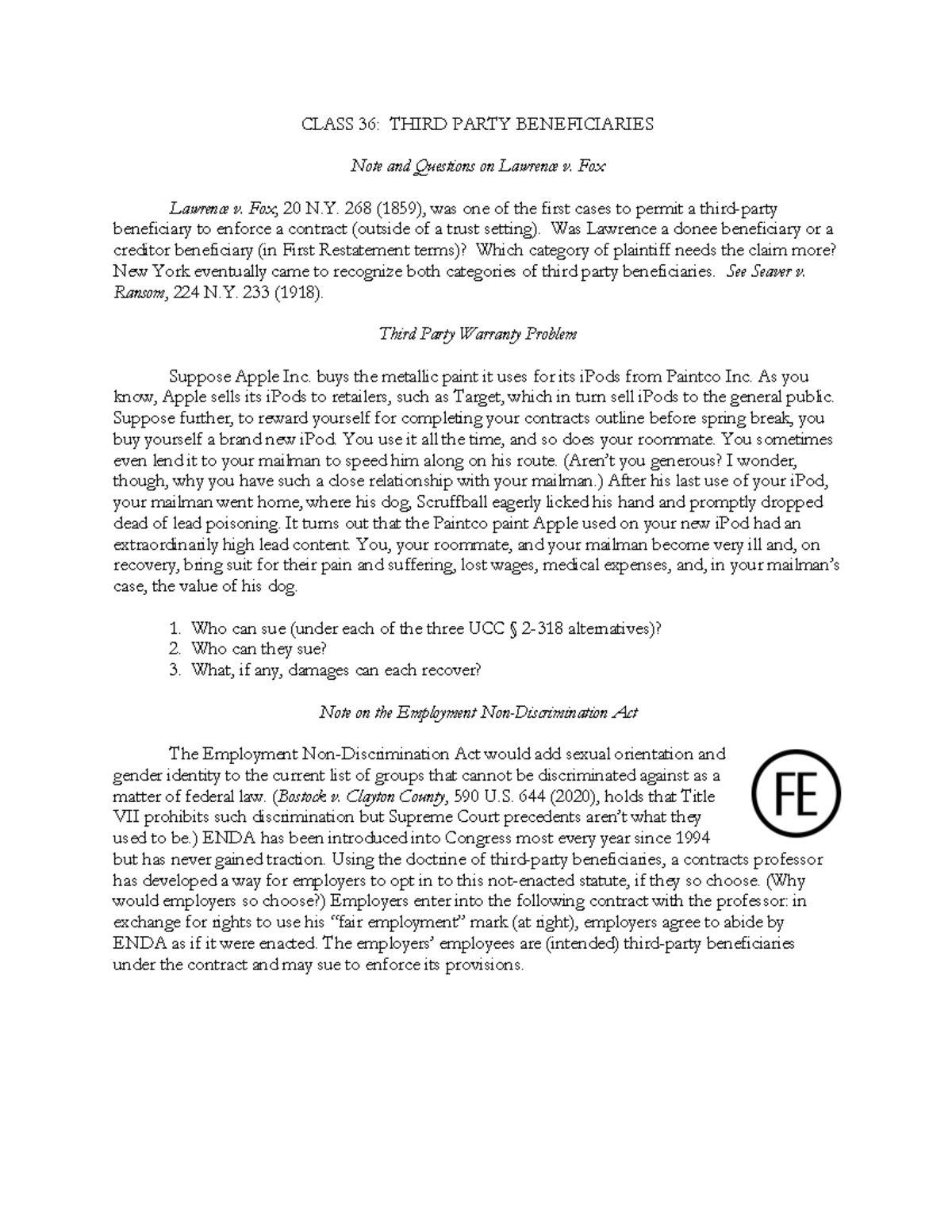 Class 36 handout - Practice guide - CLASS 36 : THIRD PARTY ...