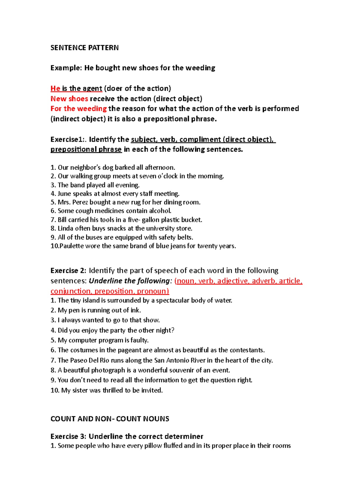 Guide 2.5 - SENTENCE PATTERN Example: He bought new shoes for the ...