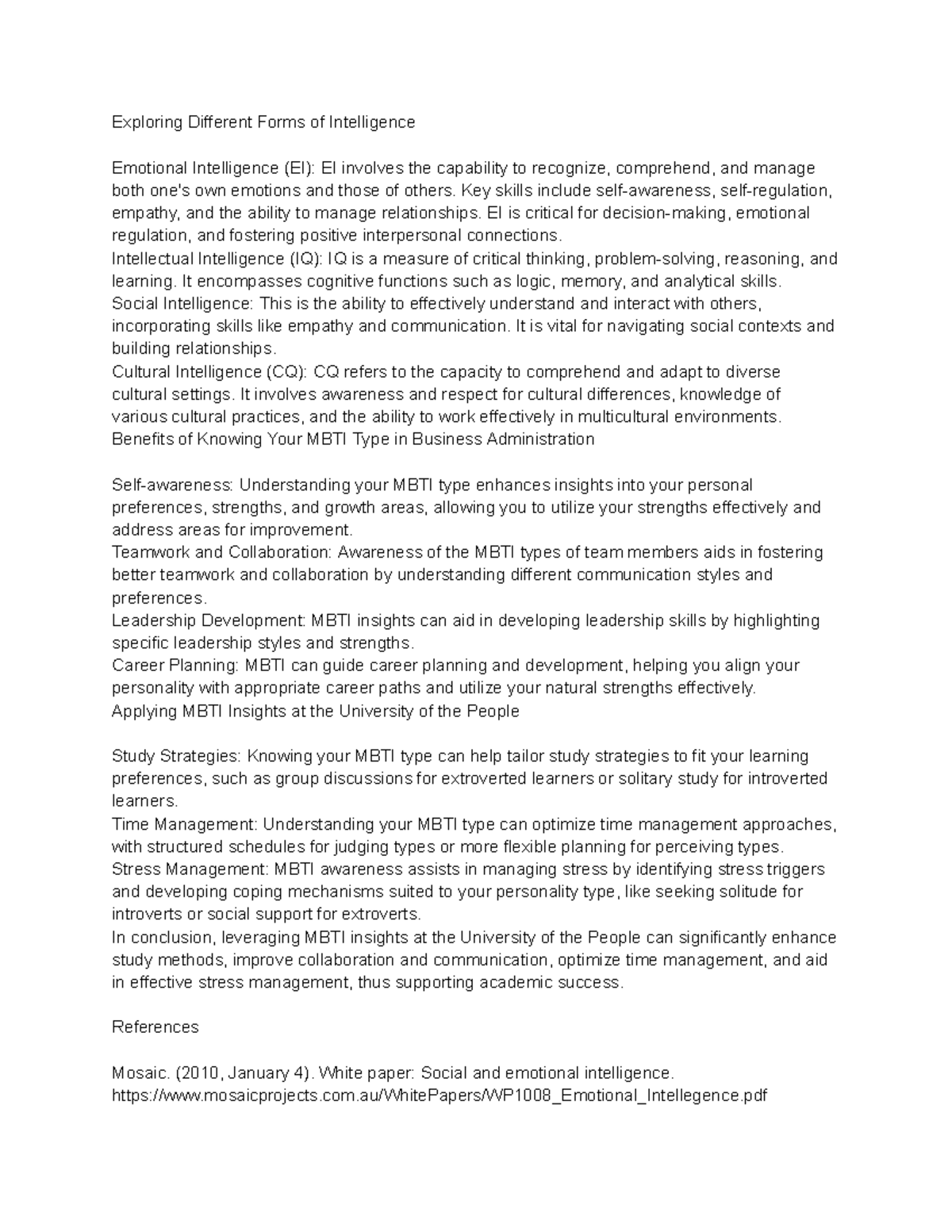 PSYC 1205 Discussion 1 - Exploring Different Forms of Intelligence ...