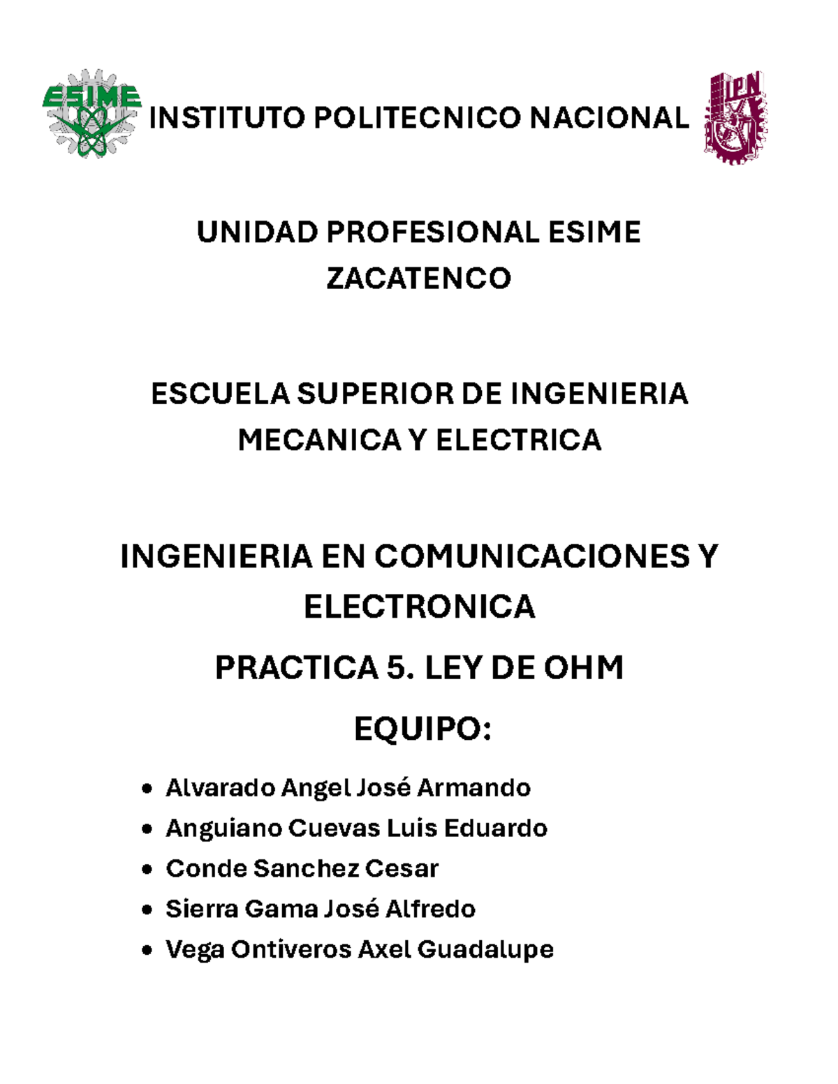 LEY DE OHM - Resumen Electrónica - Electricidad y Magnetismo - INSTITUTO POLITECNICO NACIONAL ...
