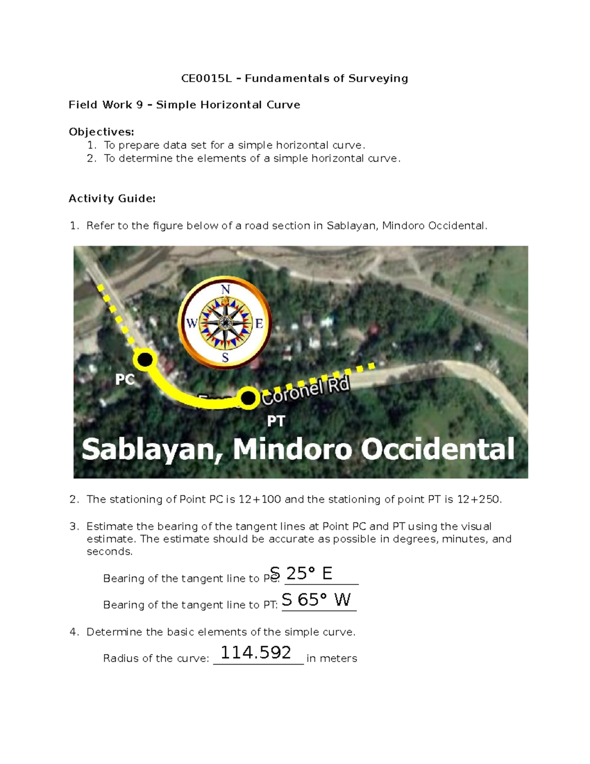 Group 2 Activity 09 Simple Horizontal Curve - CE0015L – Fundamentals of ...